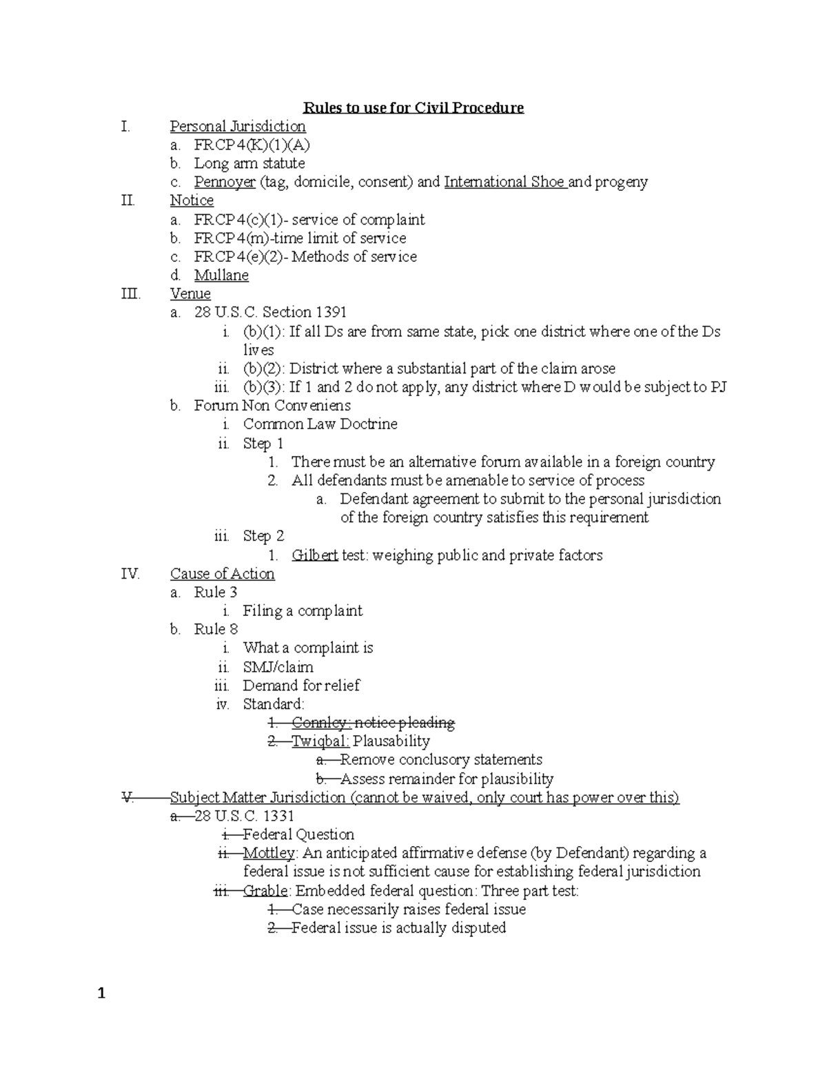Short Outline Rules to use for Civil Procedure - Rules to use for Civil ...