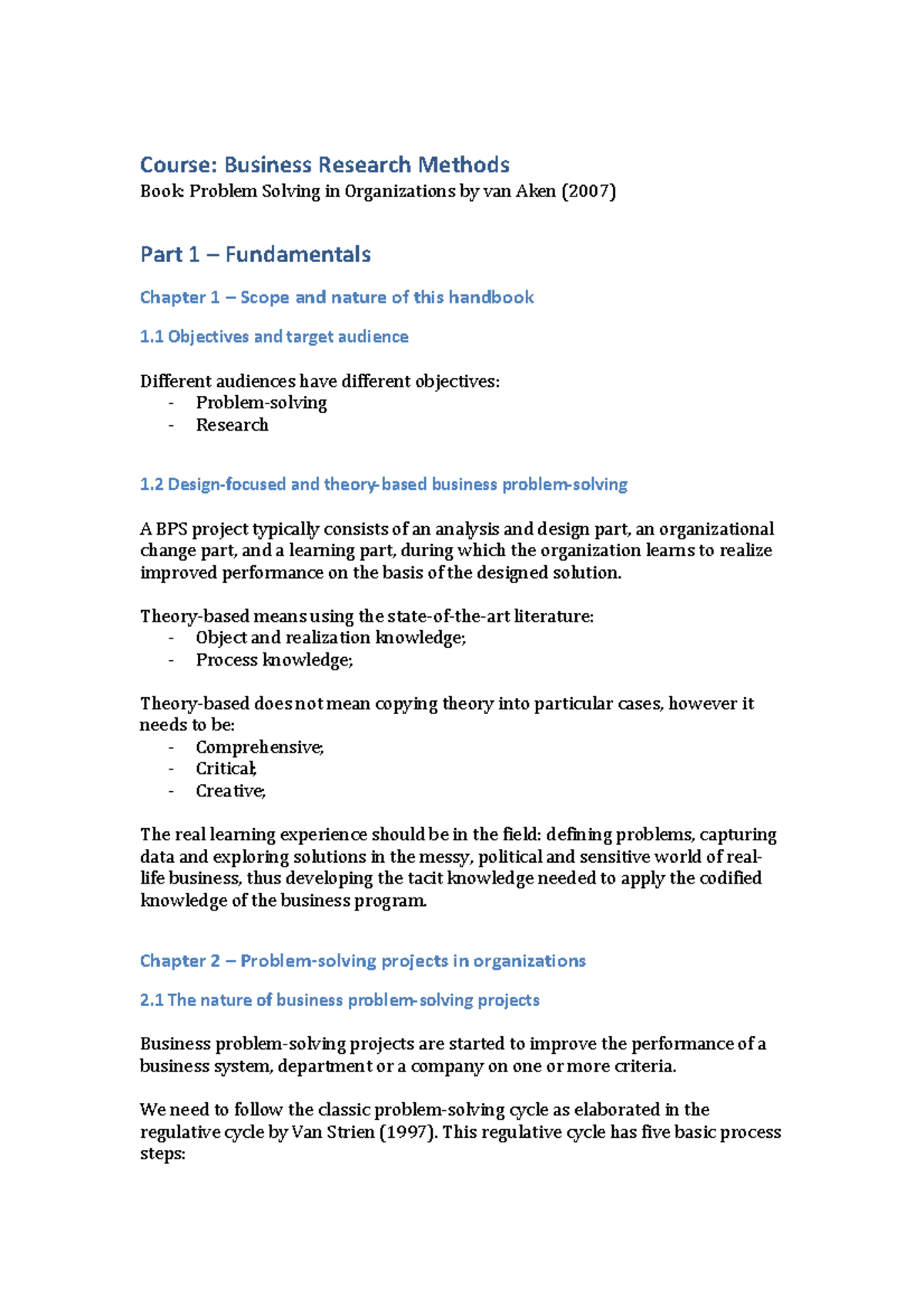 Summary Problem Solving in Organizations, Chapter 1-13 - Course ...