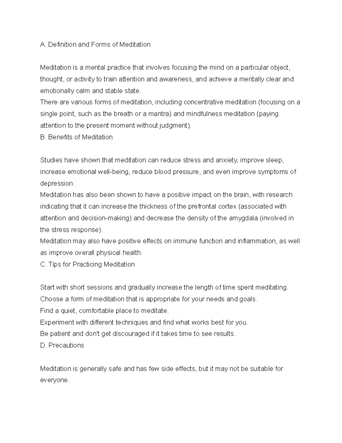 Meditation study guide - A. Definition and Forms of Meditation ...