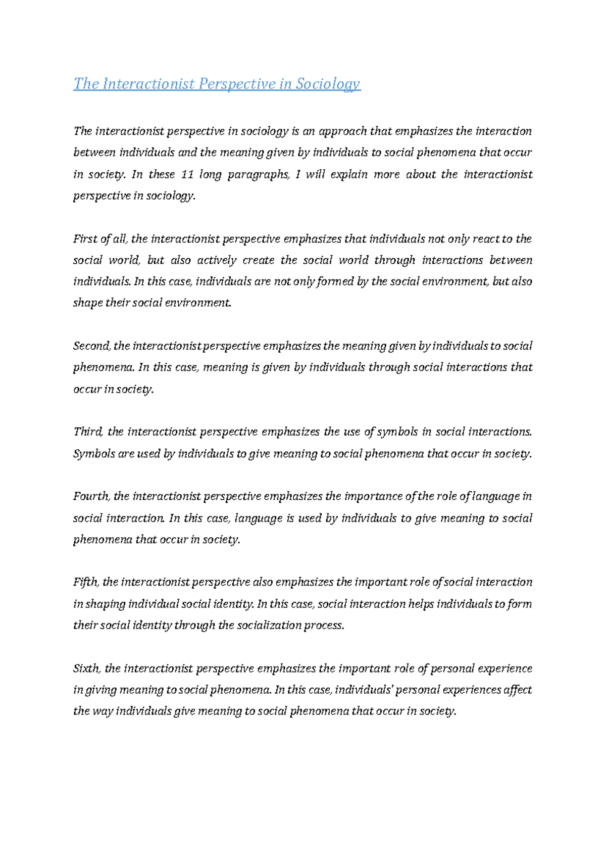 The Interactionist Perspective in Sociology - In these 11 long ...