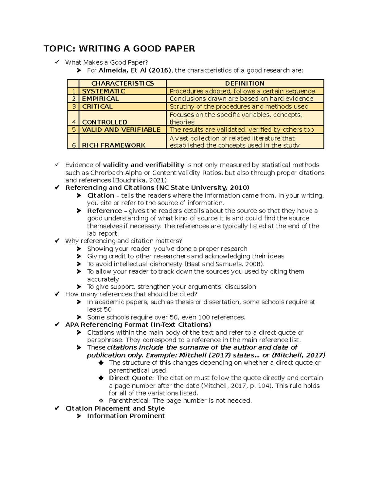 MBA 409 - Notes - Writing a Good Paper using Referencing Software tool ...