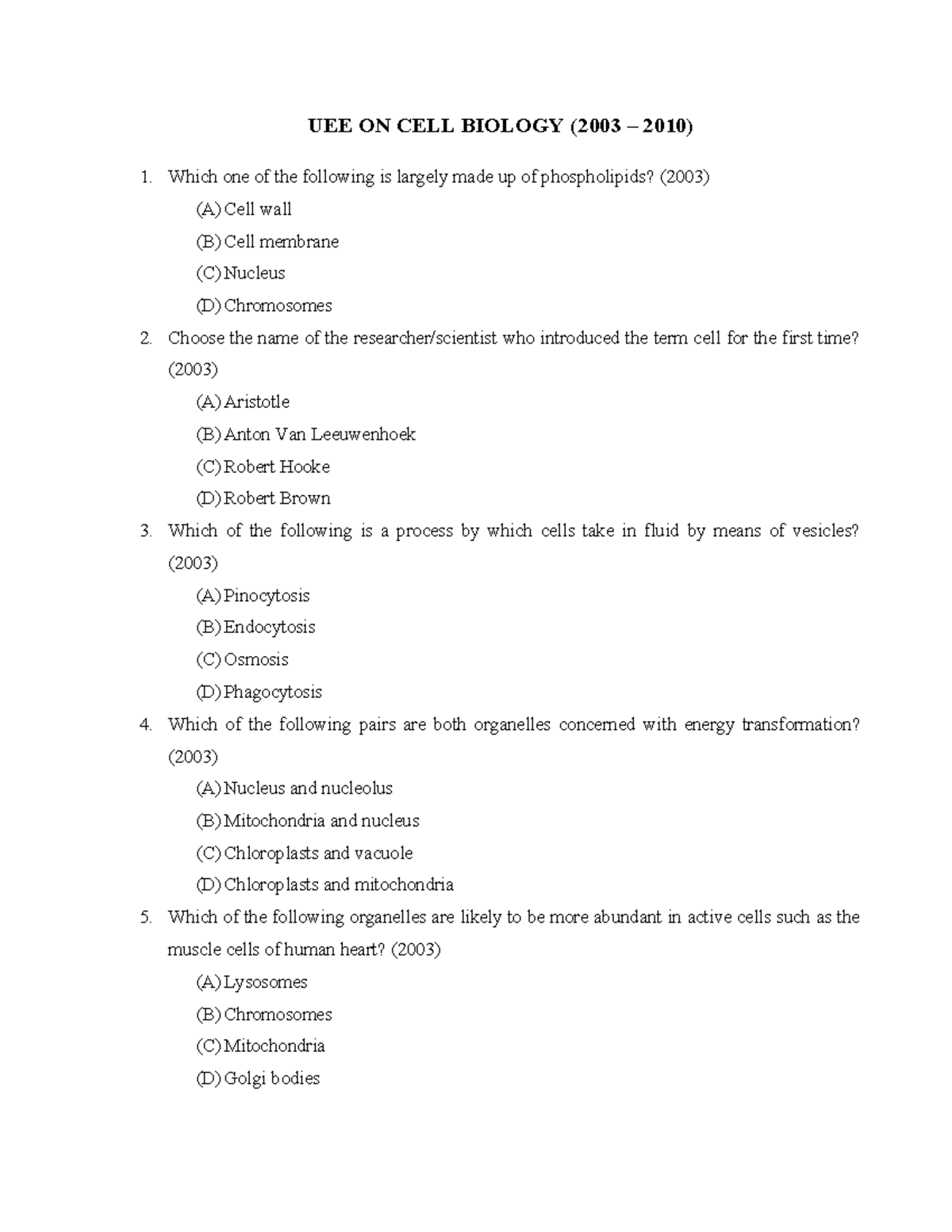 4-Cell Biology (2003 - 2010 ) (1) - UEE ON CELL BIOLOGY (2003 – 2010 ...