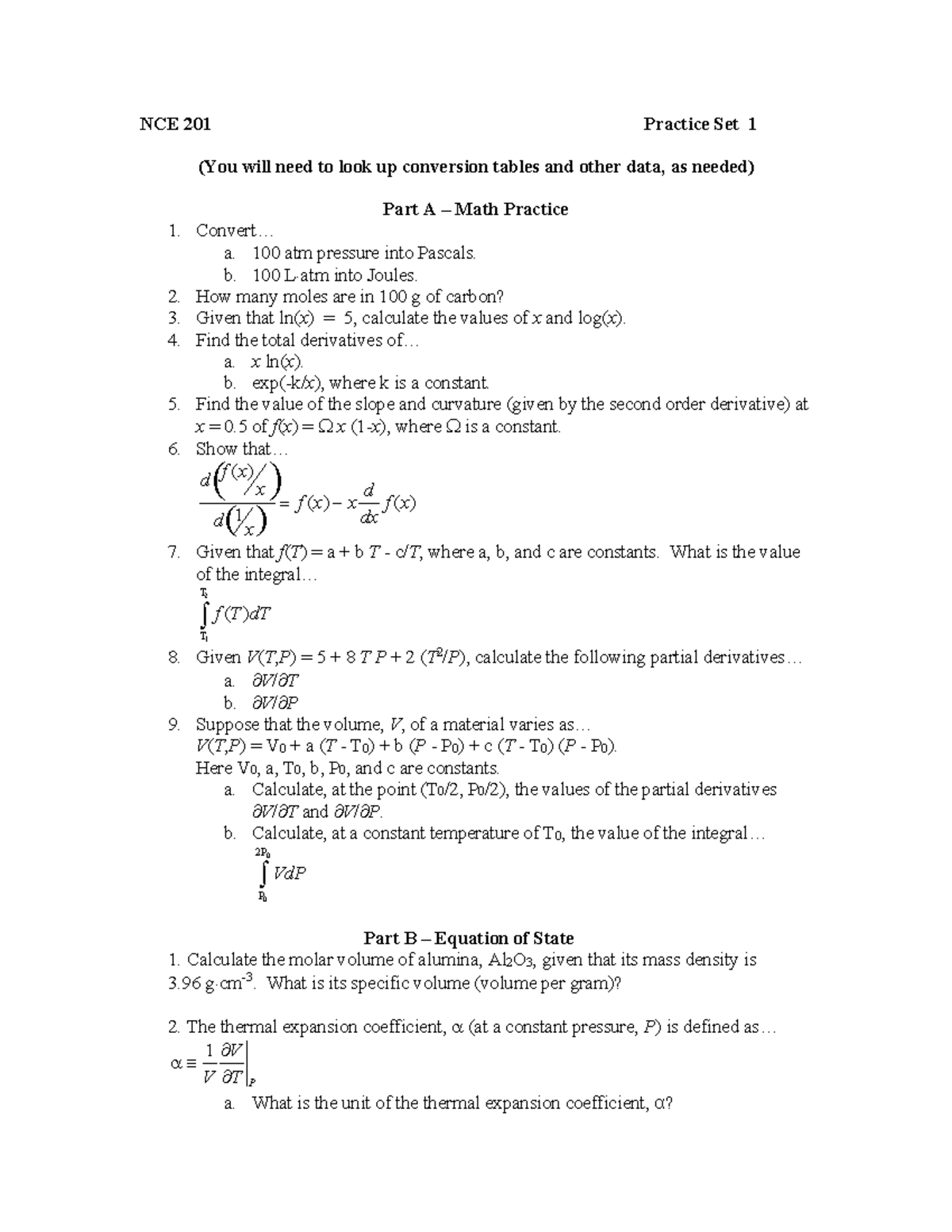 Practice Set 1 - Nil - NCE 201 Practice Set 1 (You will need to look up ...