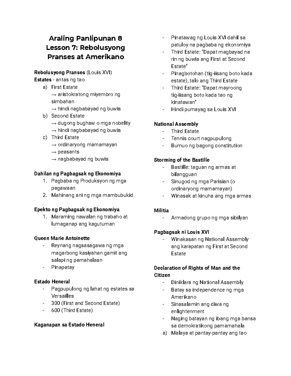 AP-Rebolusyong Pranses at Amerikano-Lecture - Araling Panlipunan 8 ...