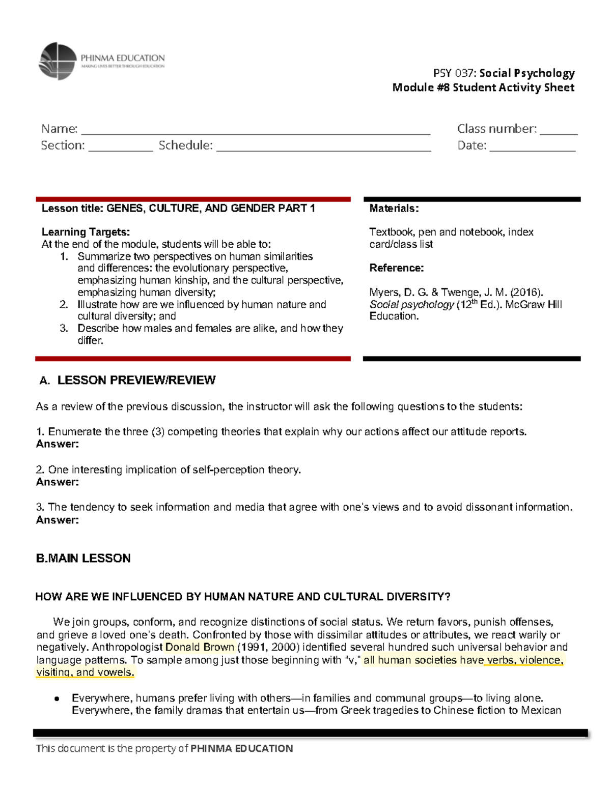 P2 - Module 8-16 Social Psychology - Module #8 Student Activity Sheet ...