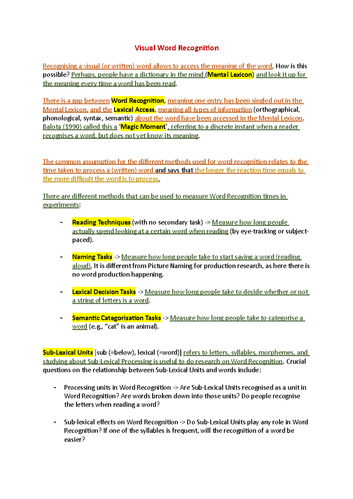 Psychology of Language - Lecture 2 - Visual Word Recognition - Visual ...