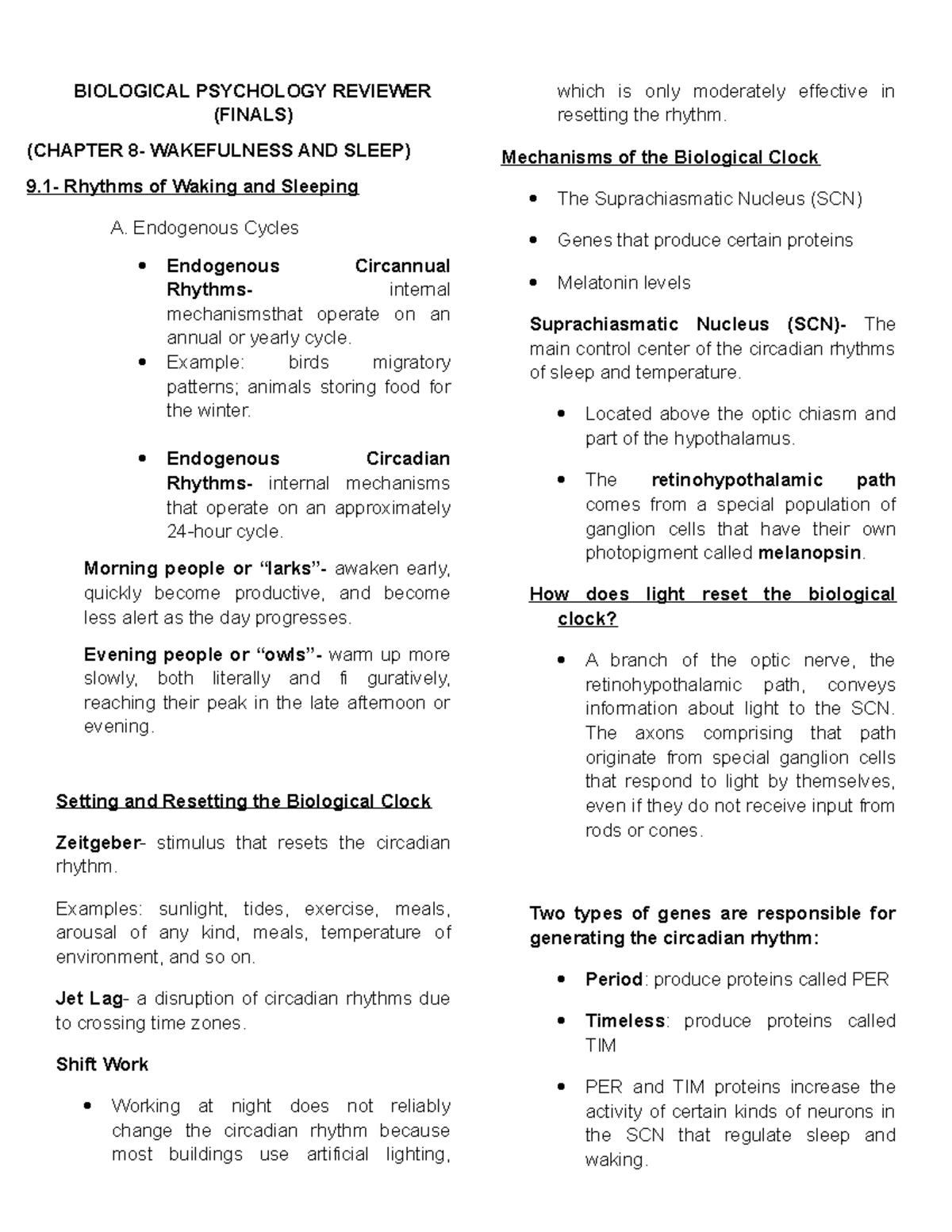 Chapter 8- Wakefulness-AND- Sleep- Outline- Reviewer - BIOLOGICAL ...