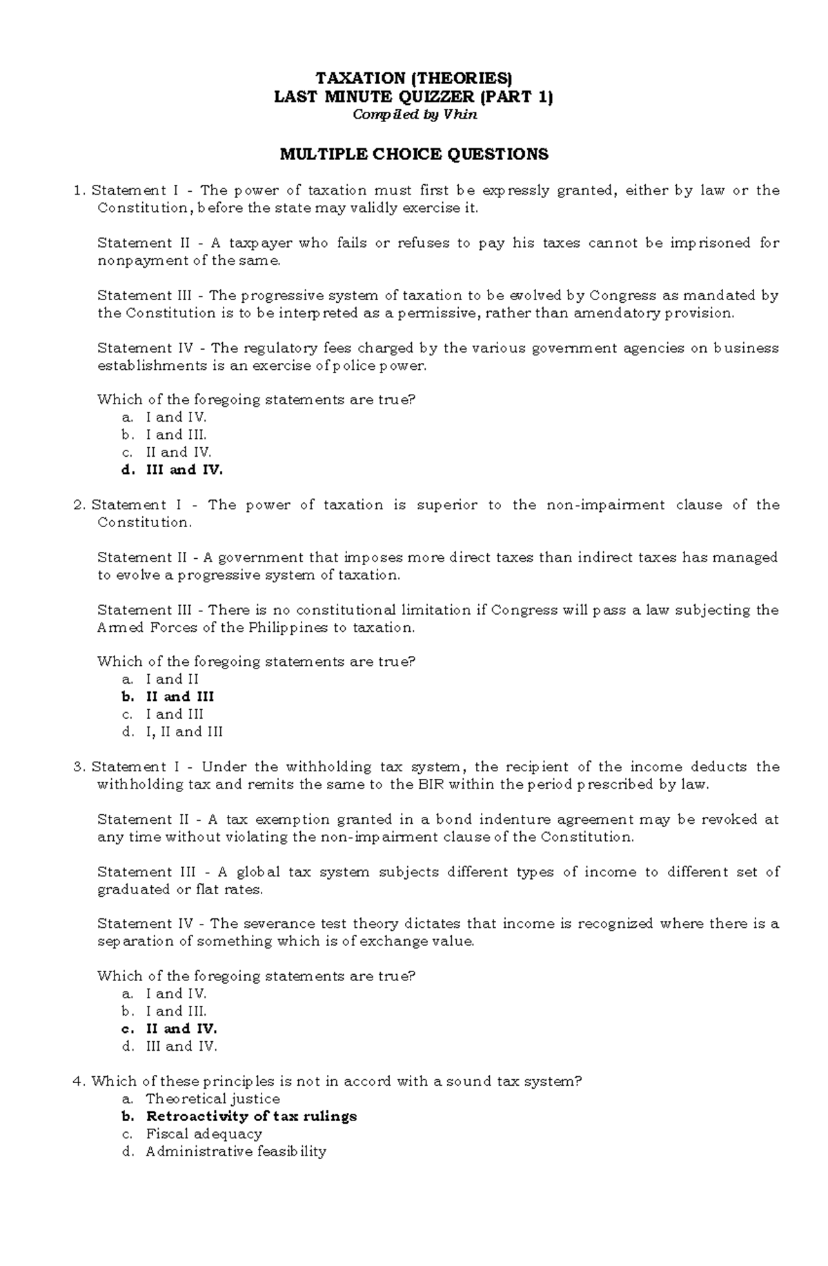 TAX Theories PART 1 with Answers - TAXATION (THEORIES) LAST MINUTE ...