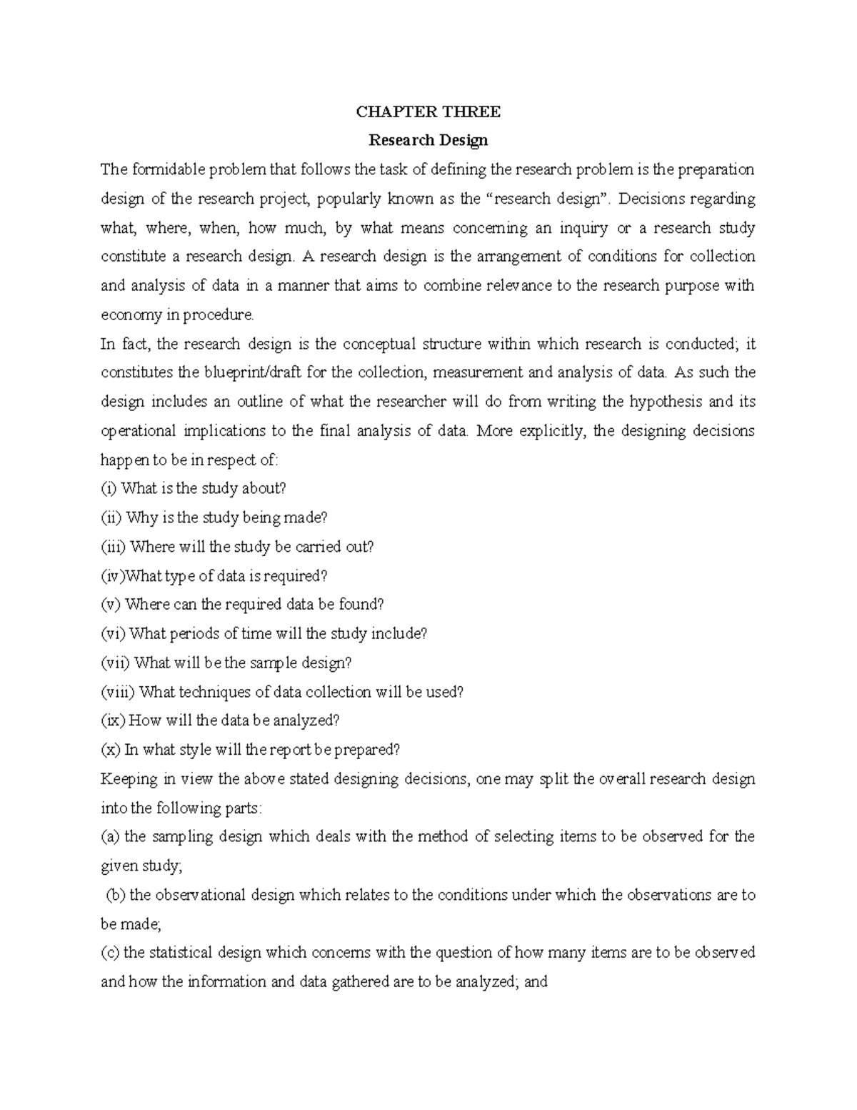 Chapter Three - Lecture note - CHAPTER THREE Research Design The ...