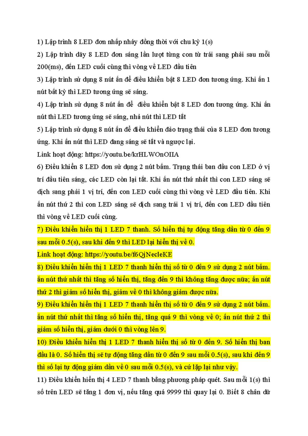 Bai Tap Thuc Hanh CODE AVR 2022 - Lập trình 8 LED đơn nhấp nháy đồng thời với chu kỳ 1(s) Lập ...
