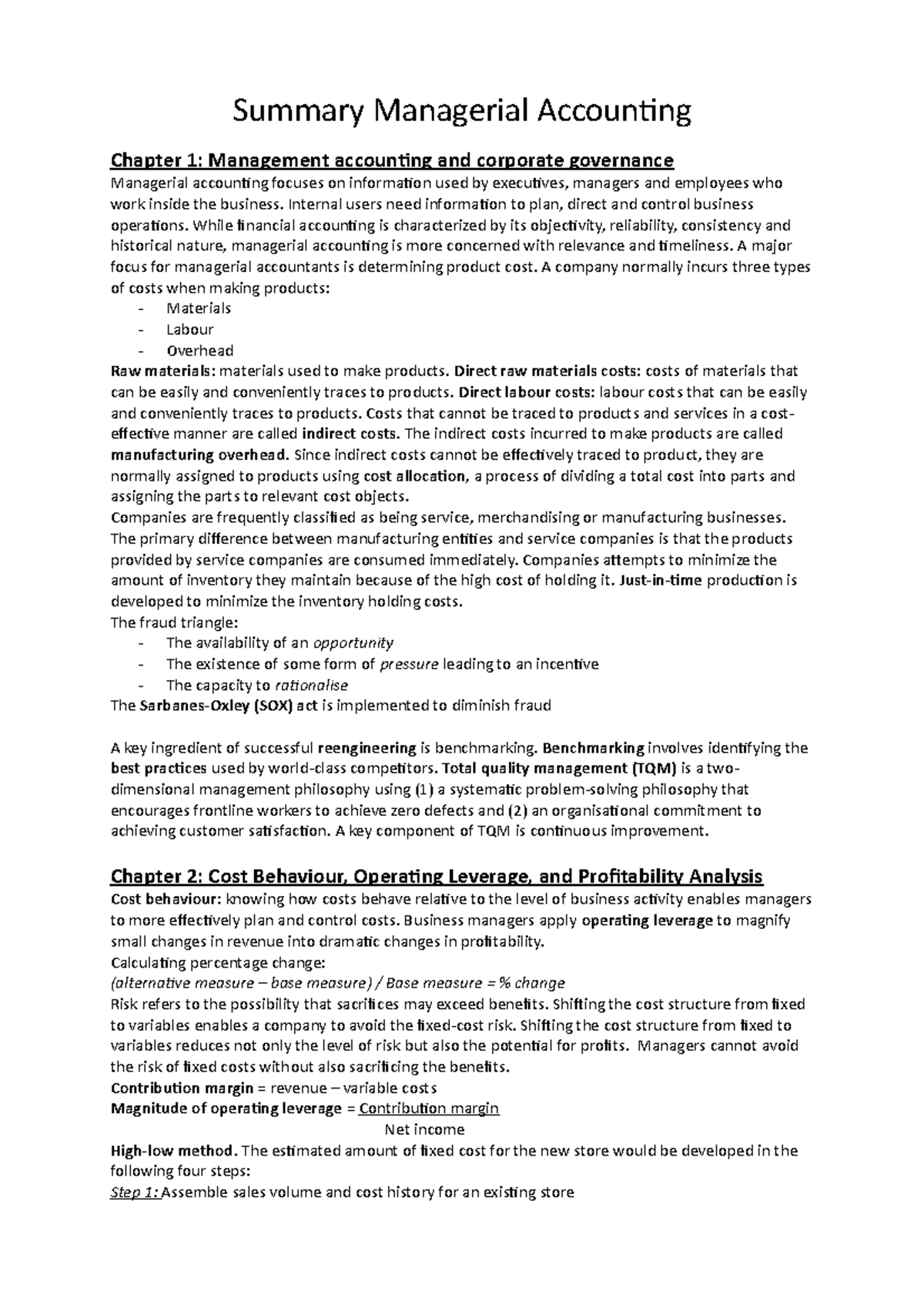 Summary Fundamental Managerial Accounting Concepts - Summary Managerial ...