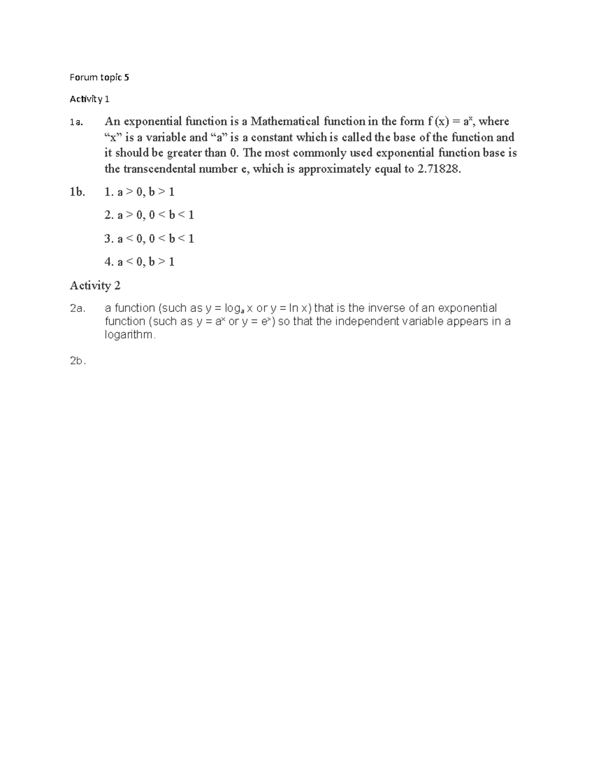 Forum topic 5 - lesson plan - Forum topic 5 Activity 1 1a. An ...