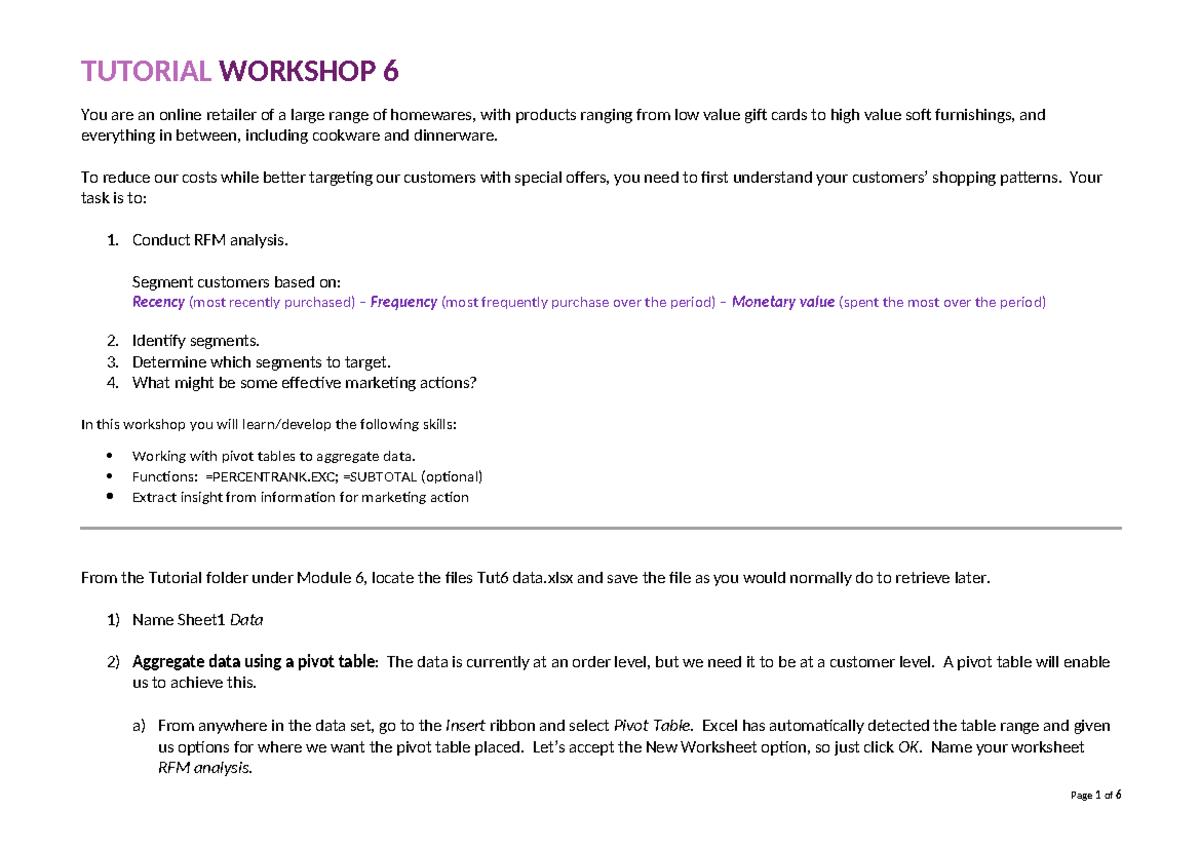Tutorial Workshop 6 v3(1) - TUTORIAL WORKSHOP 6 You are an online retailer of a large range of ...