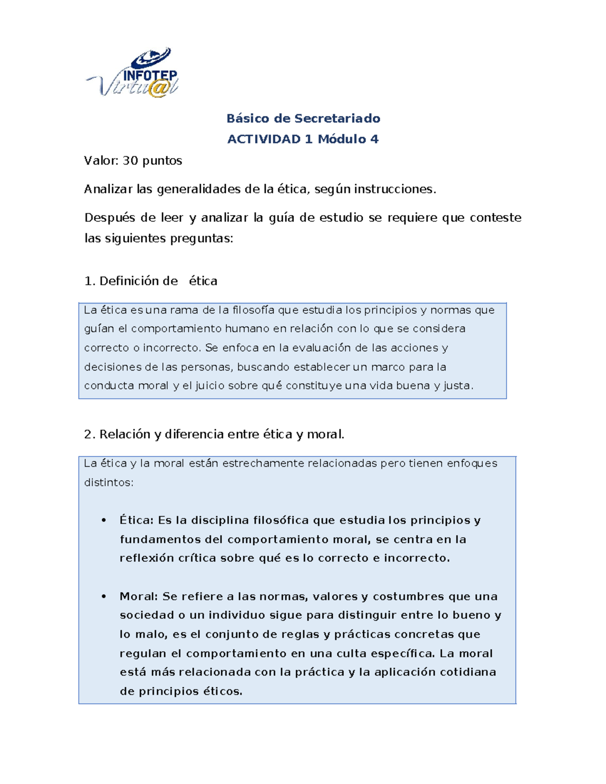 Actividad 1 Mòdulo 4 - Materiales de repaso - Básico de Secretariado ACTIVIDAD 1 Módulo 4 Valor ...