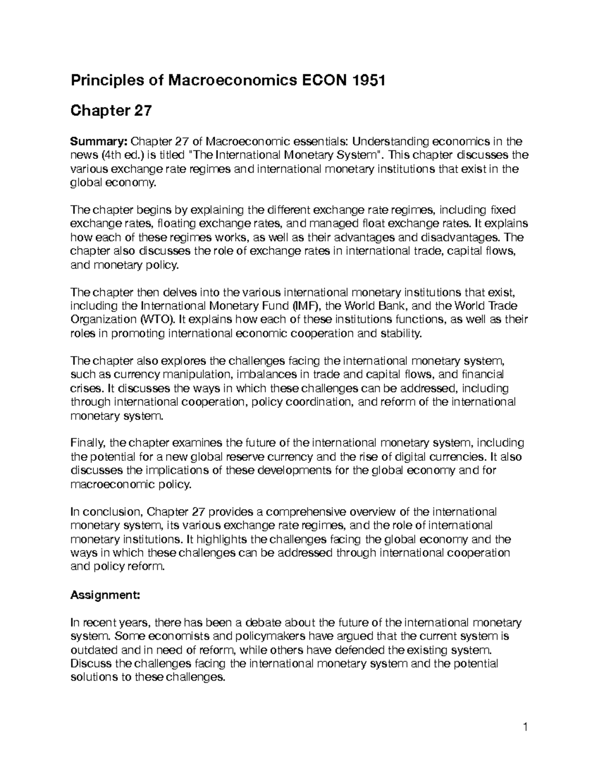 ECON 1951 - Chapter 27 - Principles of Macroeconomics ECON 1951 Chapter ...