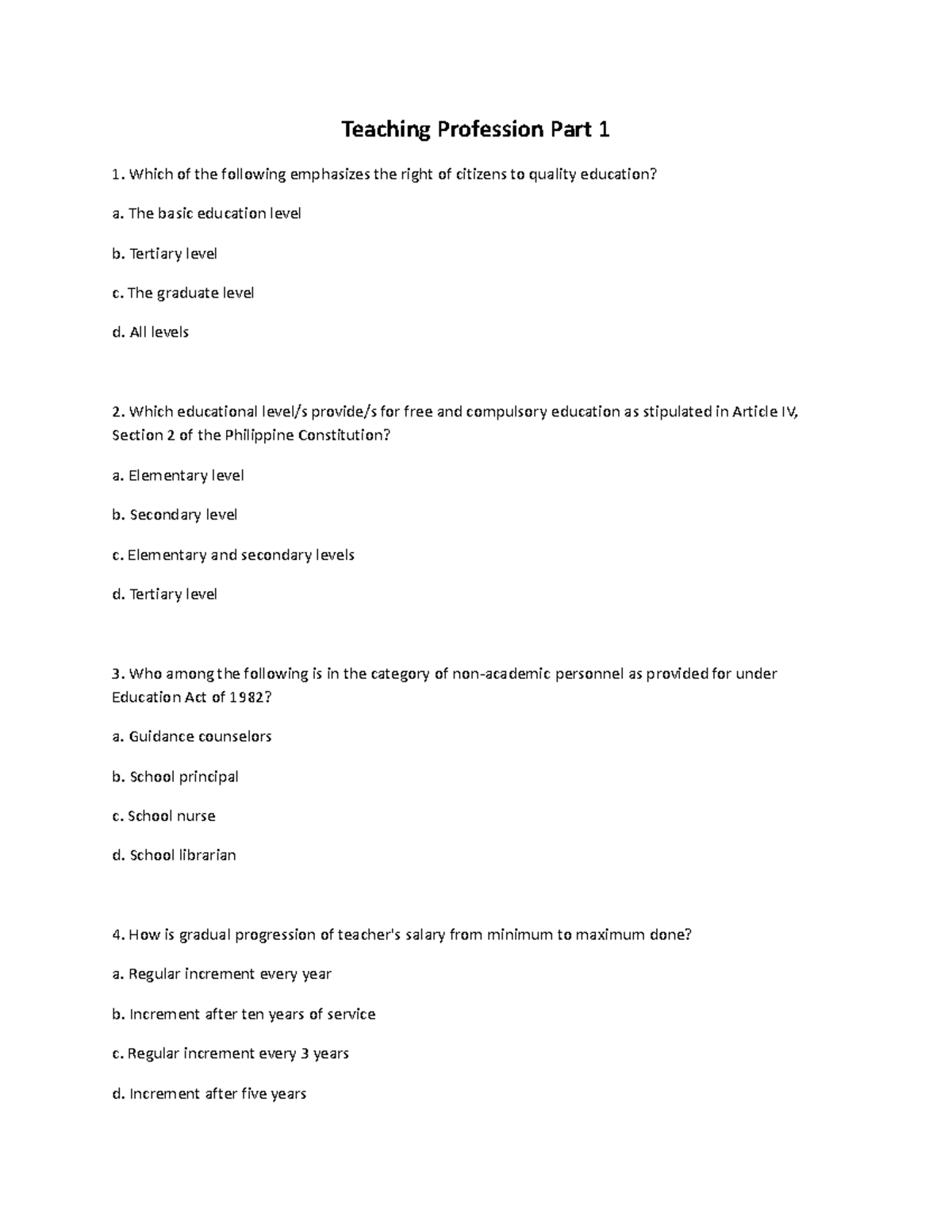 The Teaching Profession- Questionnaires - Teaching Profession Part 1 ...