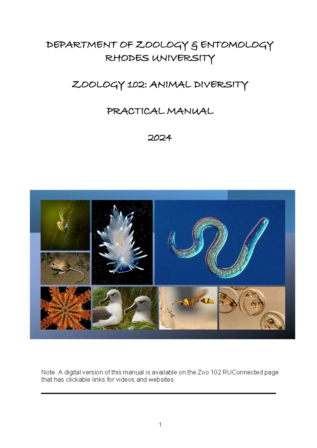Zoo 102 Prac Manual 2024 - DEPARTMENT OF ZOOLOGY & ENTOMOLOGY RHODES ...