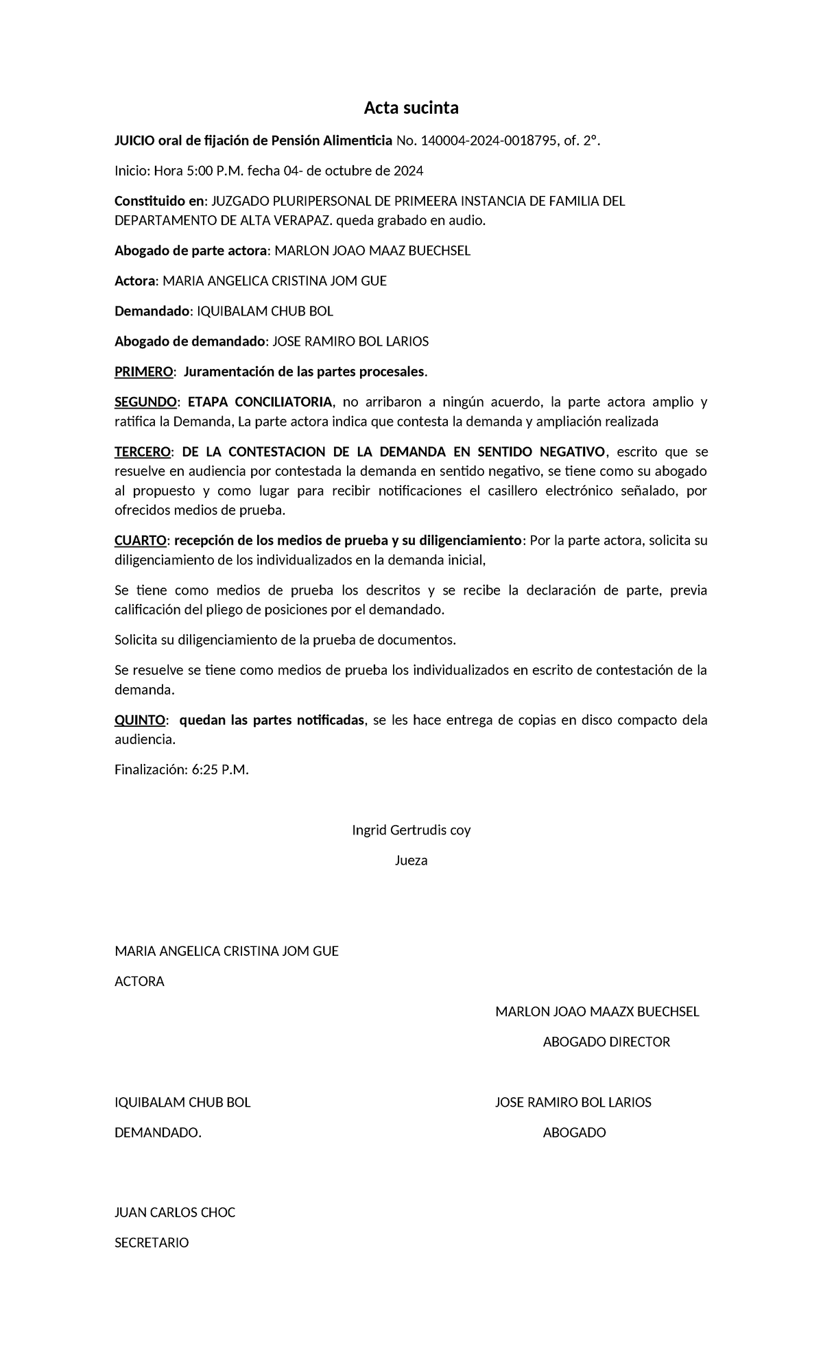 Acta sucinta Pension Alimenticia - Acta sucinta JUICIO oral de fijación ...
