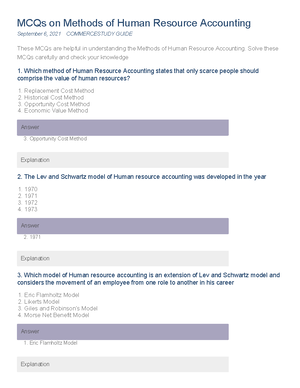 MCQ on Methods of Human Resource Accounting - Solve these MCQs carefully and check your ...
