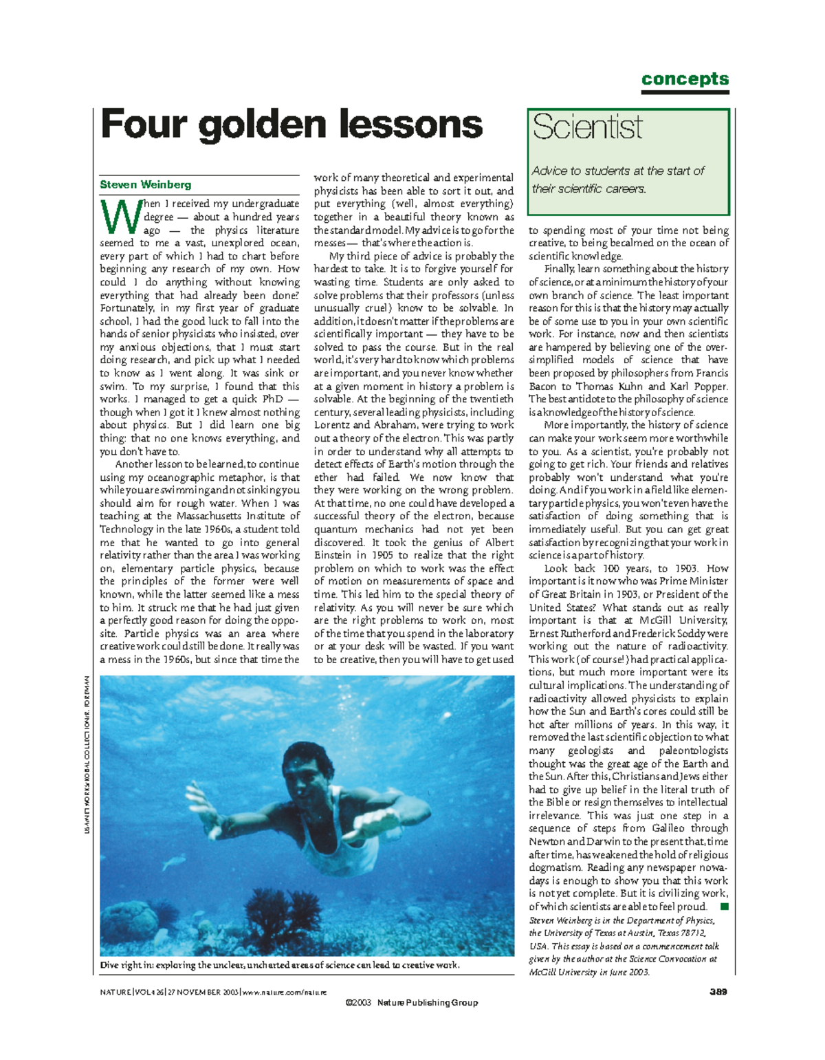 Four golden lesson - Steven Weinberg W hen I received my undergraduate ...