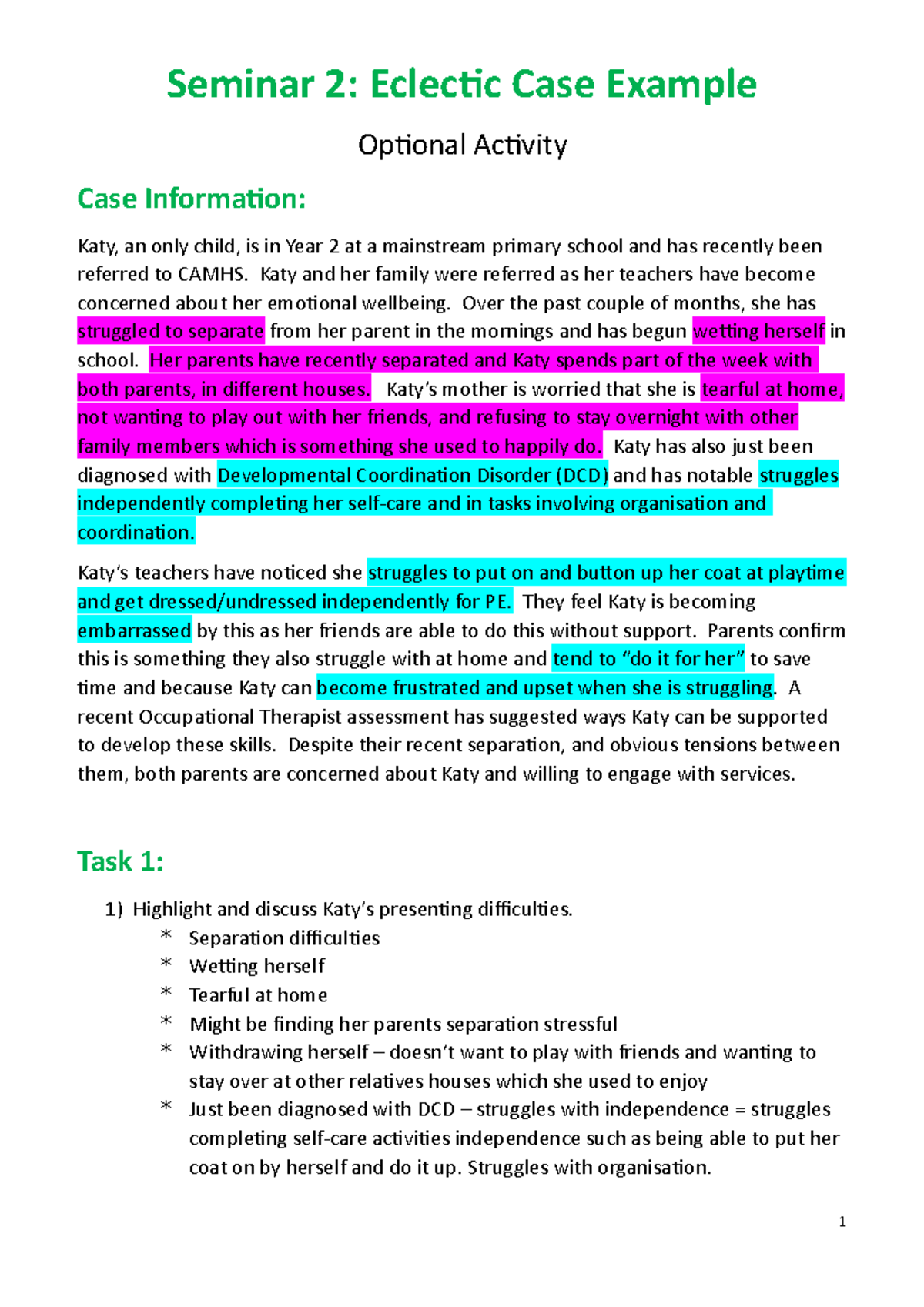 Seminar 2 Activity 4 Katy - Seminar 2: Eclectic Case Example Optional ...