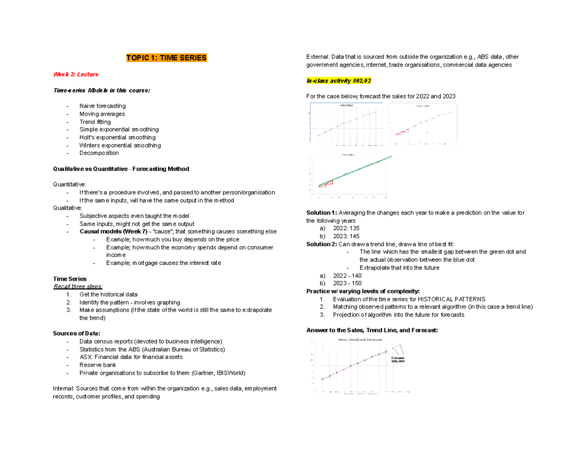 BUSA3015 - Final Exam Notes - TOPIC 1: TIME SERIES Week 2: Lecture Time ...