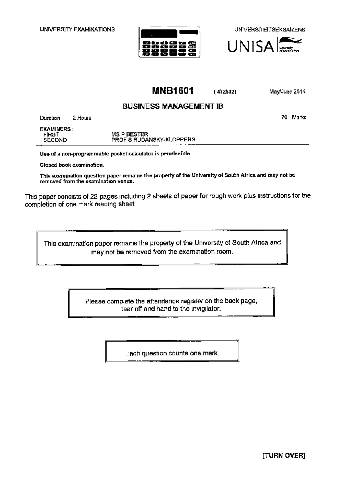 Exam 6 November 2014, questions - MNB1501 - Studocu