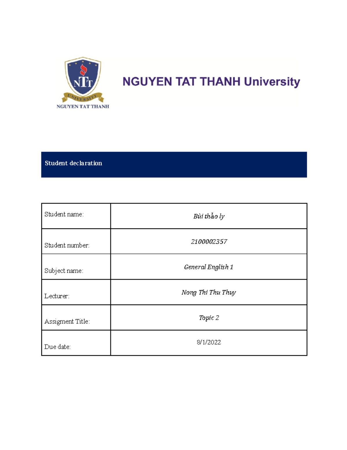 210000 topic 3 tiếng anh tổng quát cấu trúc chuẩn - Student declaration ...