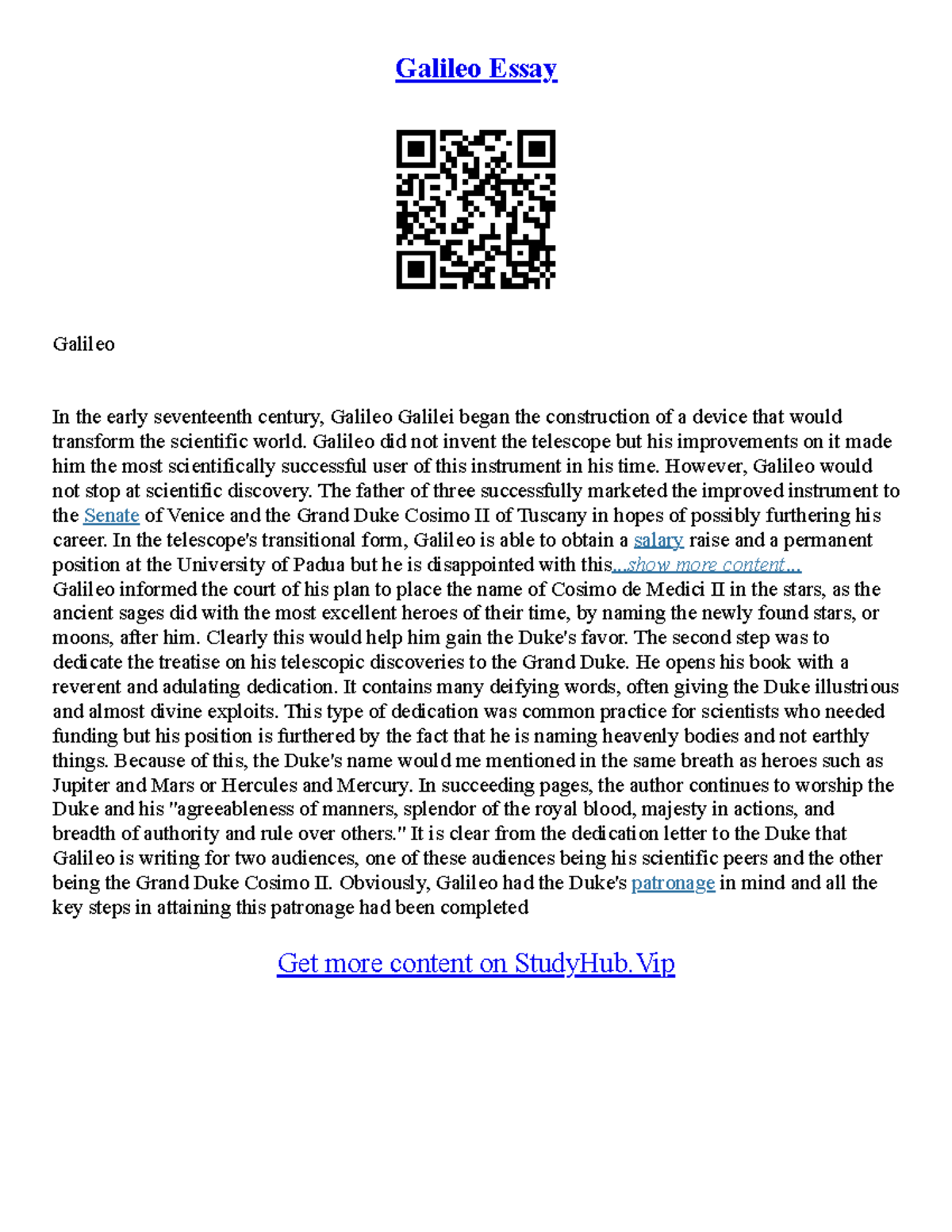 Galileo Galilei Essay - Galileo Essay Galileo In the early seventeenth ...