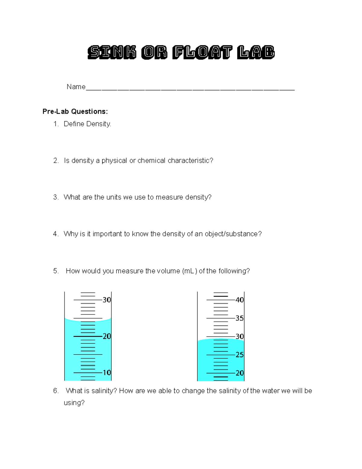 Sink or Float Lab - Sink or Float Lab Name ...