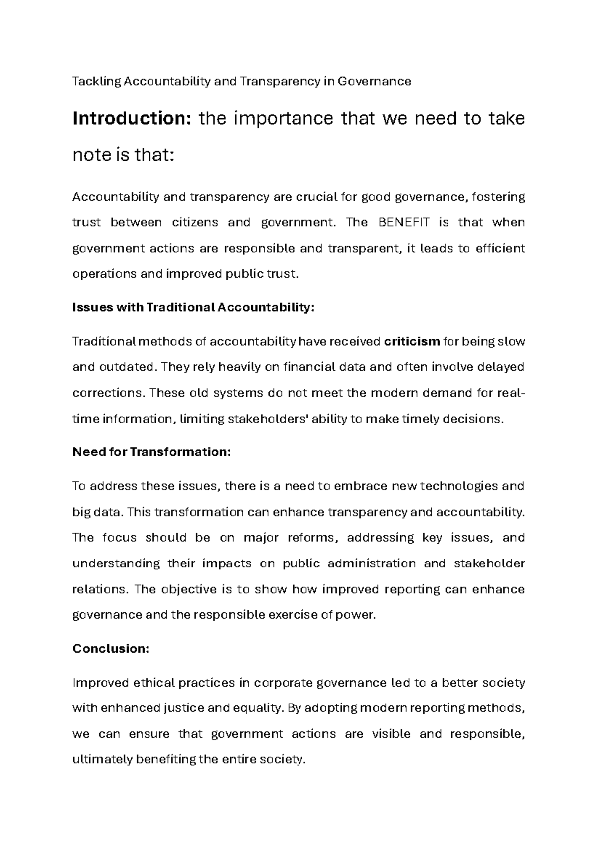 Script - Tackling Accountability and Transparency in Governance ...