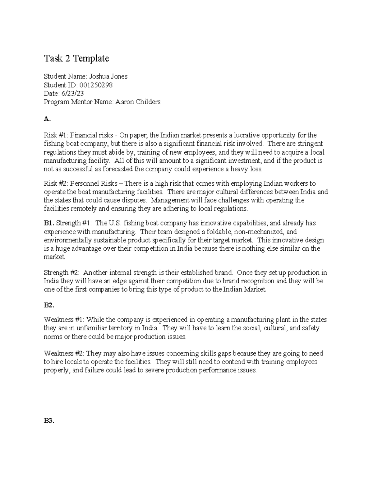 C714 - Task 2 - Task 2 - Task 2 Template Student Name: Joshua Jones ...