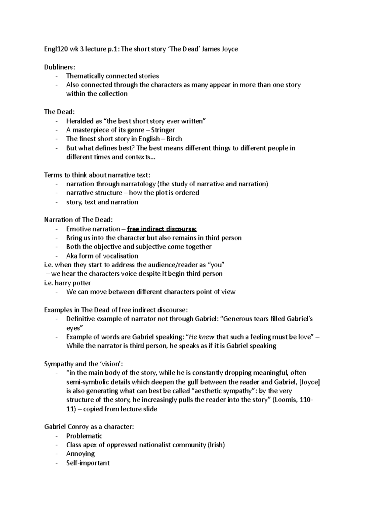 Engl120 wk 3 lecture the dead - Engl120 wk 3 lecture p: The short story ...