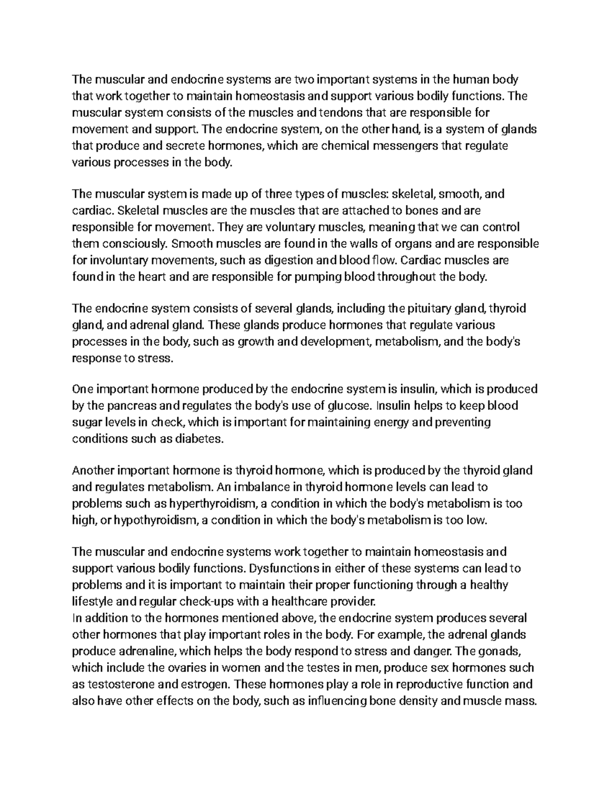 Essay muscular and endocrine - The muscular and endocrine systems are ...