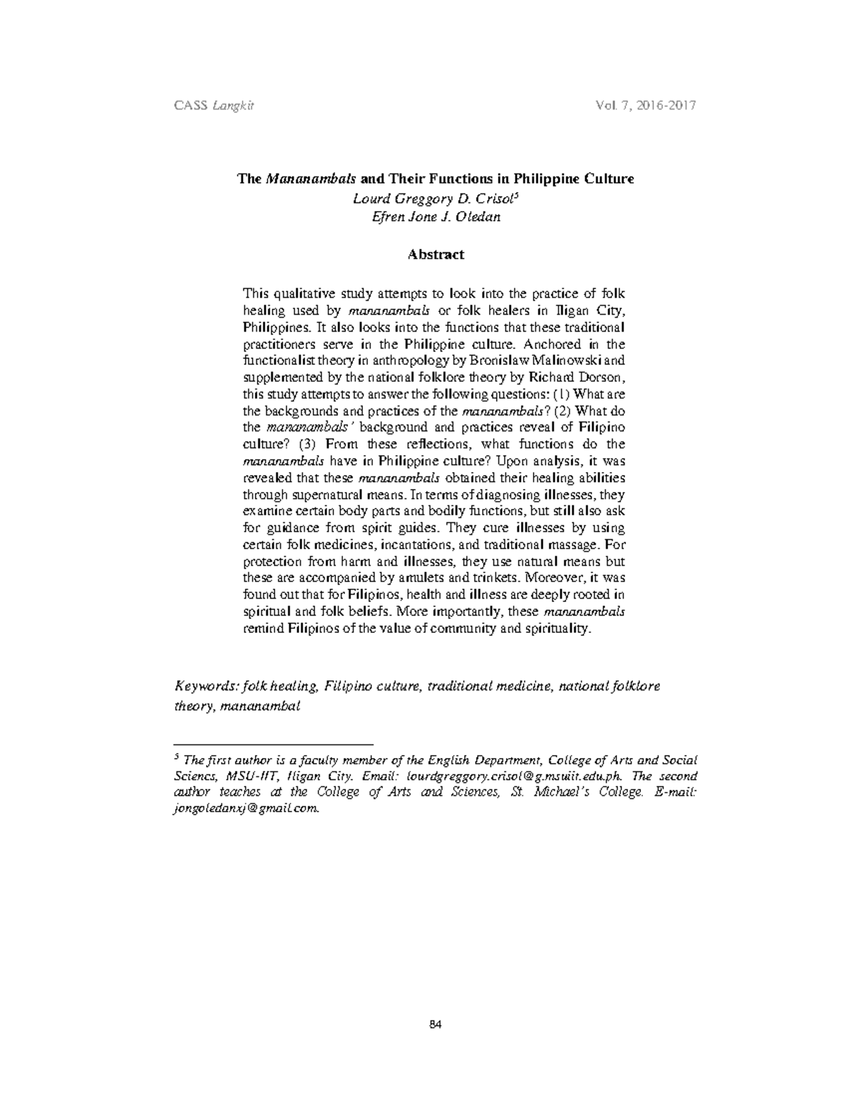 The Mananambals and Their Functions in Philippine Culture - Crisol 5 ...