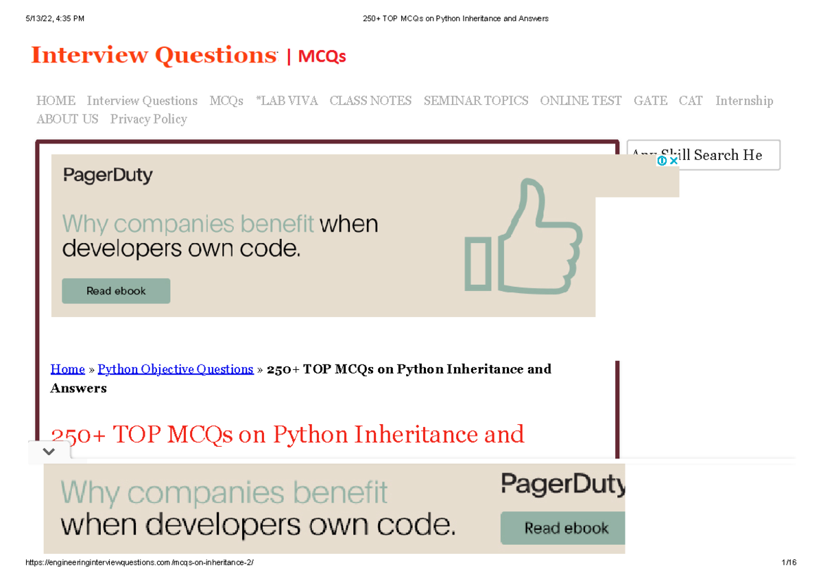 250 TOP MCQs On Python Inheritance And Answers 1 What Type Of 250 TOP MCQs On Python Inheritance And Answers 1 What Type Of