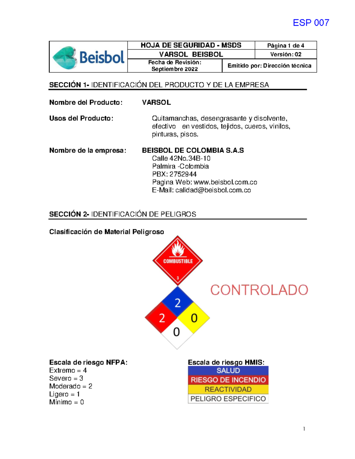 Scribd.vpdfs.com esp-007-varsol - HOJA DE SEGURIDAD - MSDS Página 1 de ...