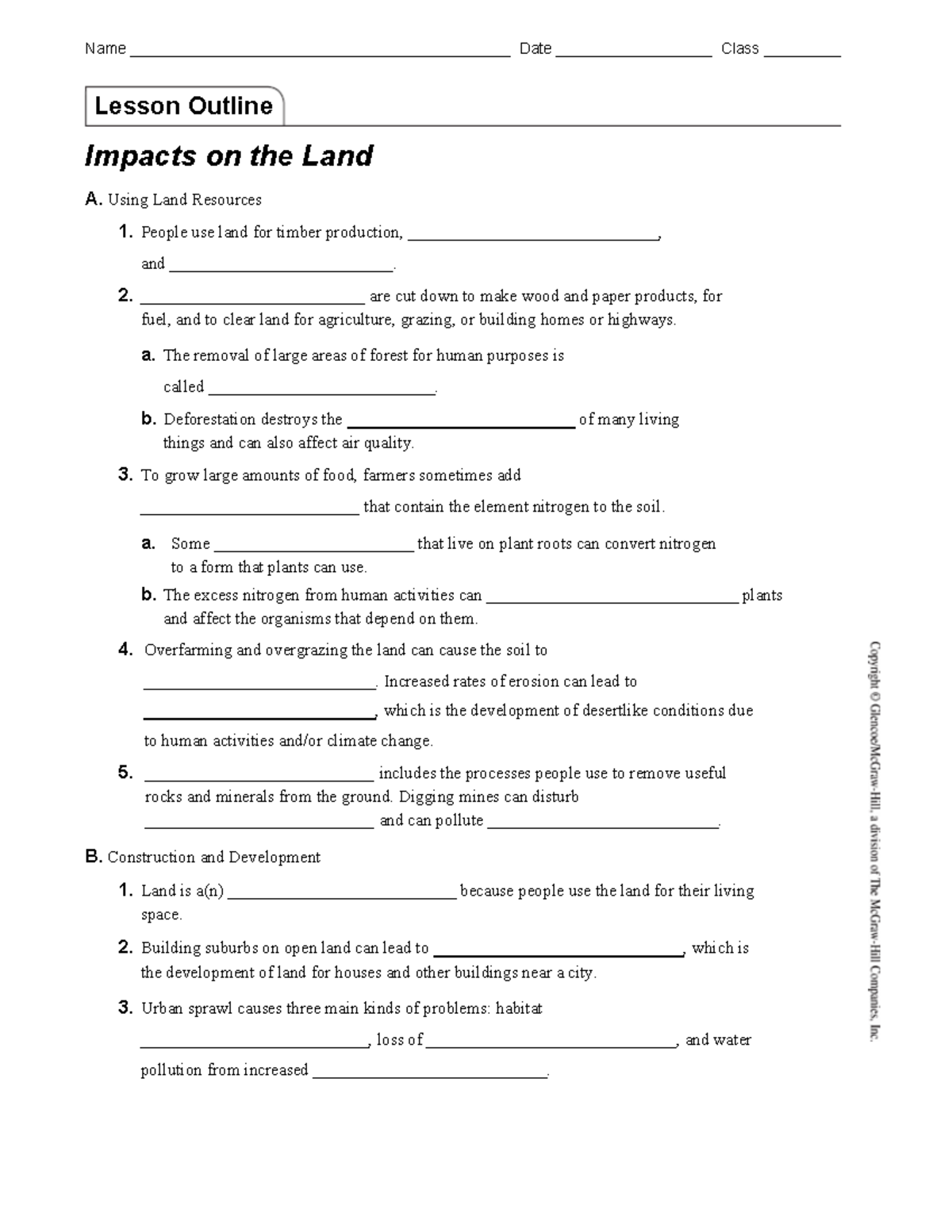 Impact+ON+LAND - Name Date Class Impacts on the Land A. Using Land ...