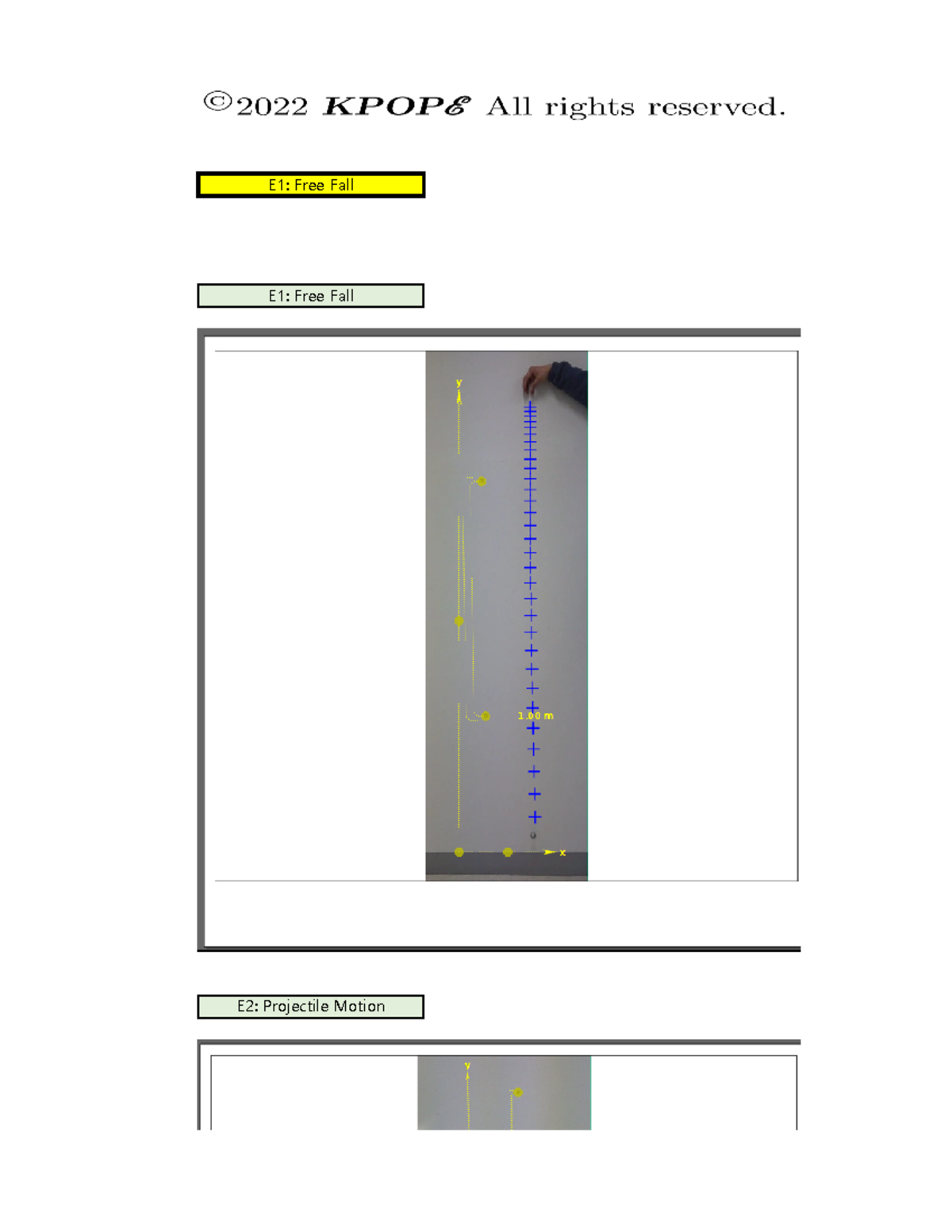A1 - ... - 일반물리학실험I - E2: Projectile Motion The video tracking E1: Free ...