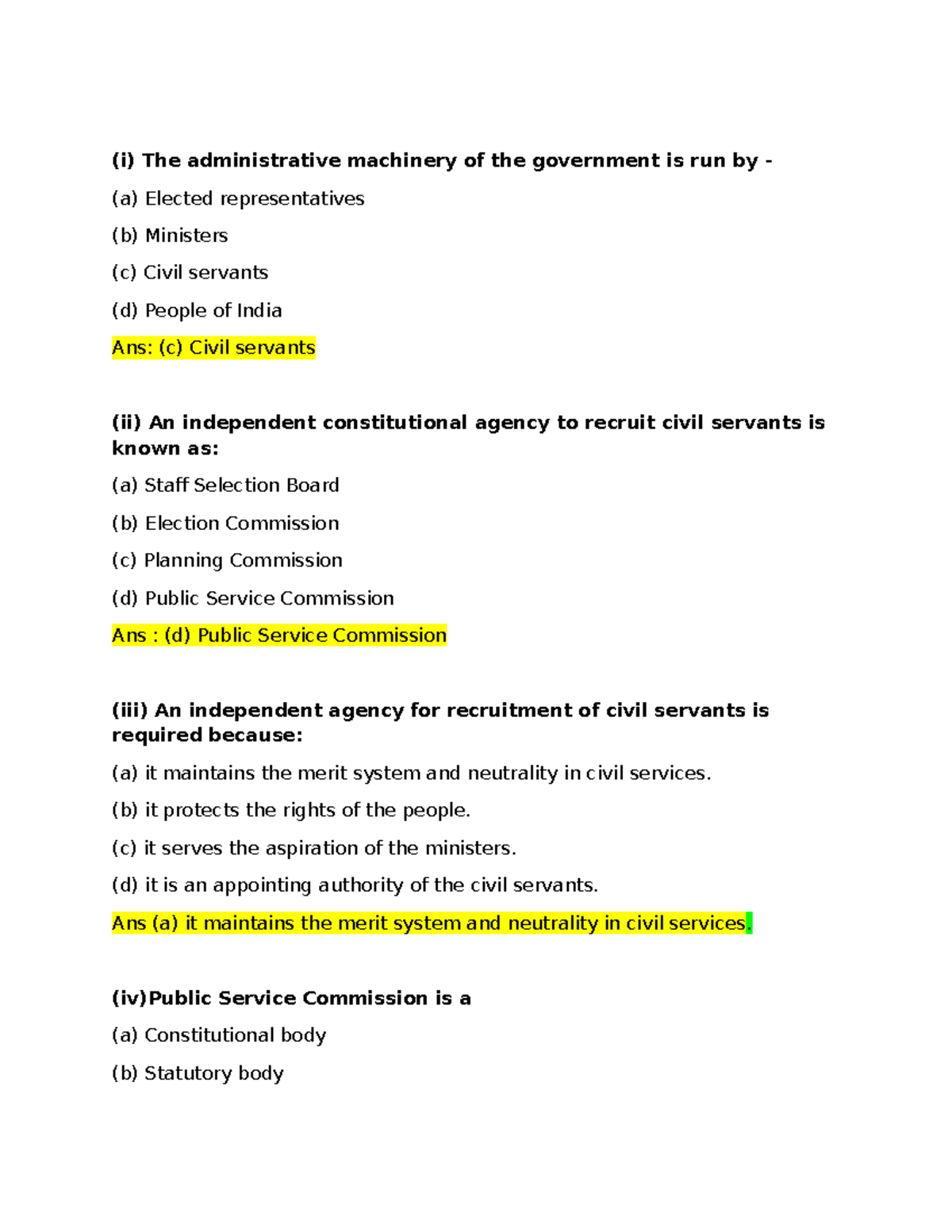 Political Science ONE WORD (QUIZ)Document - (i) The administrative ...