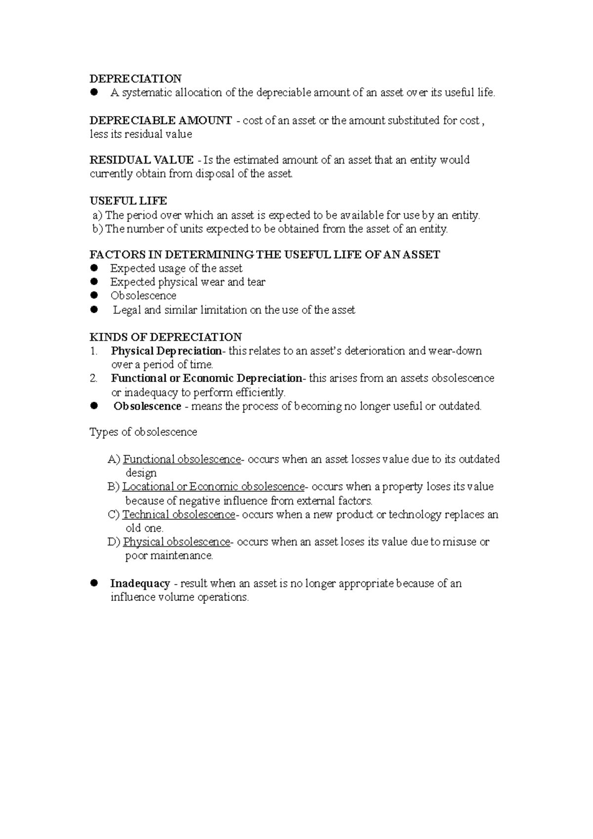 Depreciation - Lecture notes 1 - DEPRECIATION A systematic allocation ...