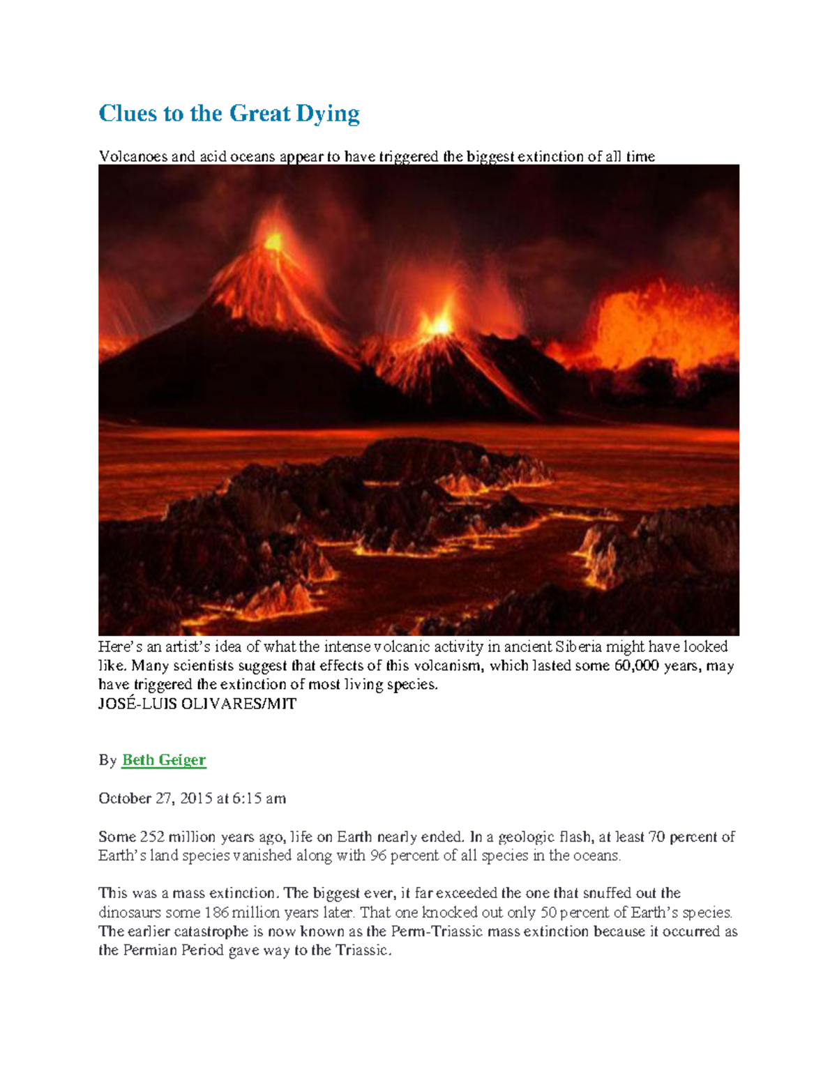 Clues to the Great Dying - Clues to the Great Dying Volcanoes and acid ...