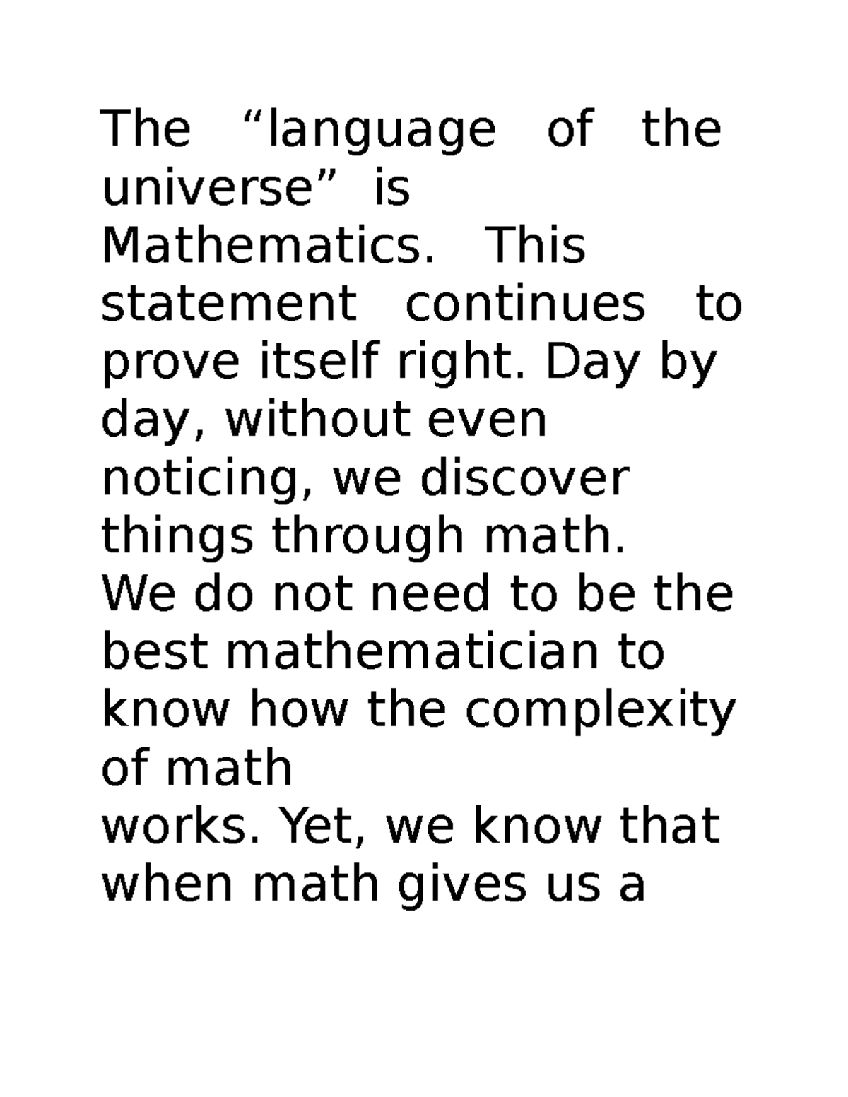 Course synthesis - final project - The “language of the universe” is ...