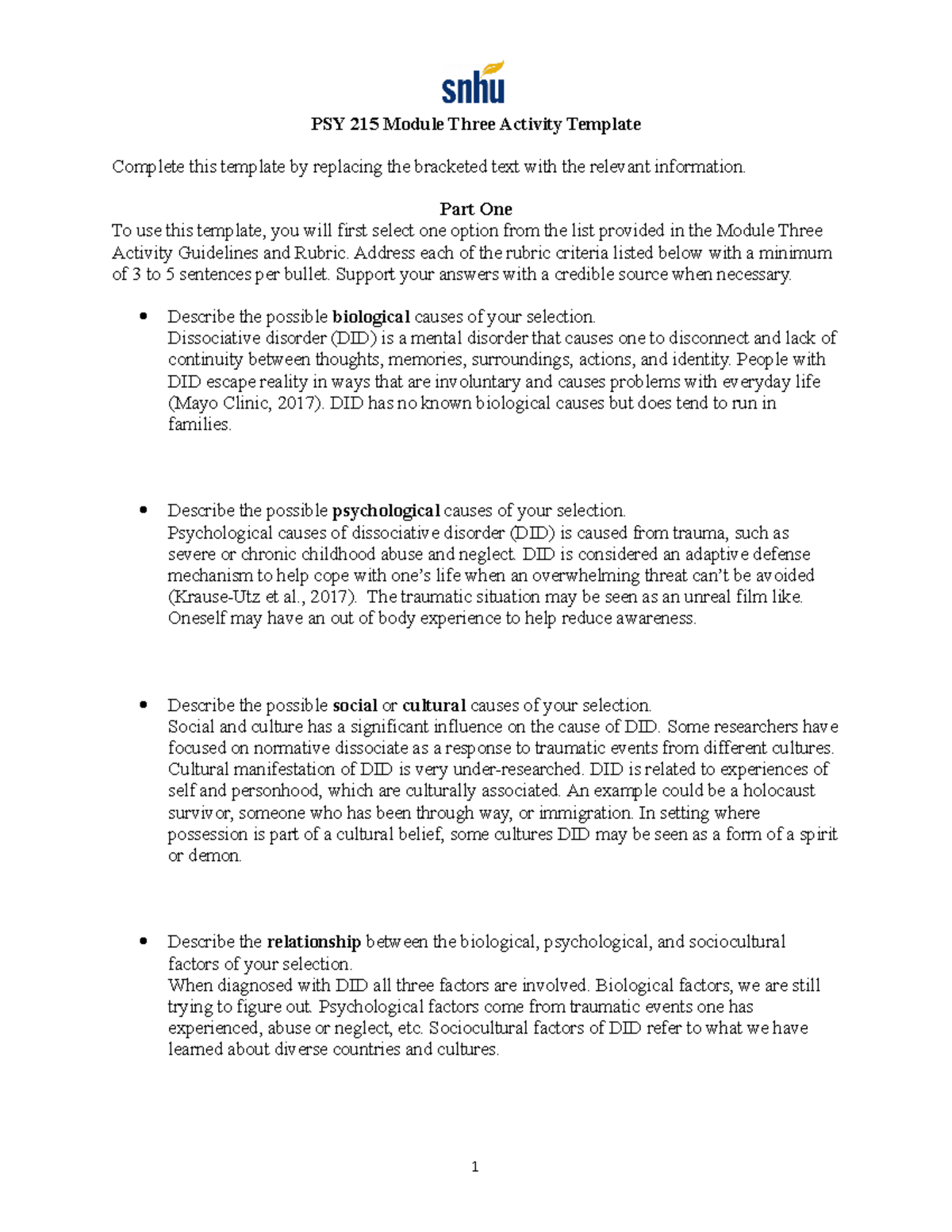 PSY 215 Module Three Activity Template - PSY 215 Module Three Activity ...