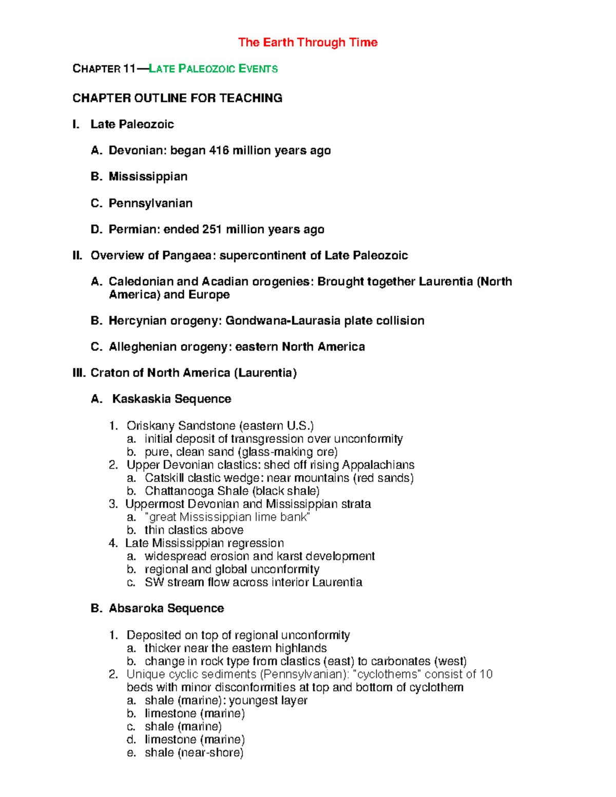 Ch11 Late Paleozoic Events Notes - The Earth Through Time CHAPTER 11 ...