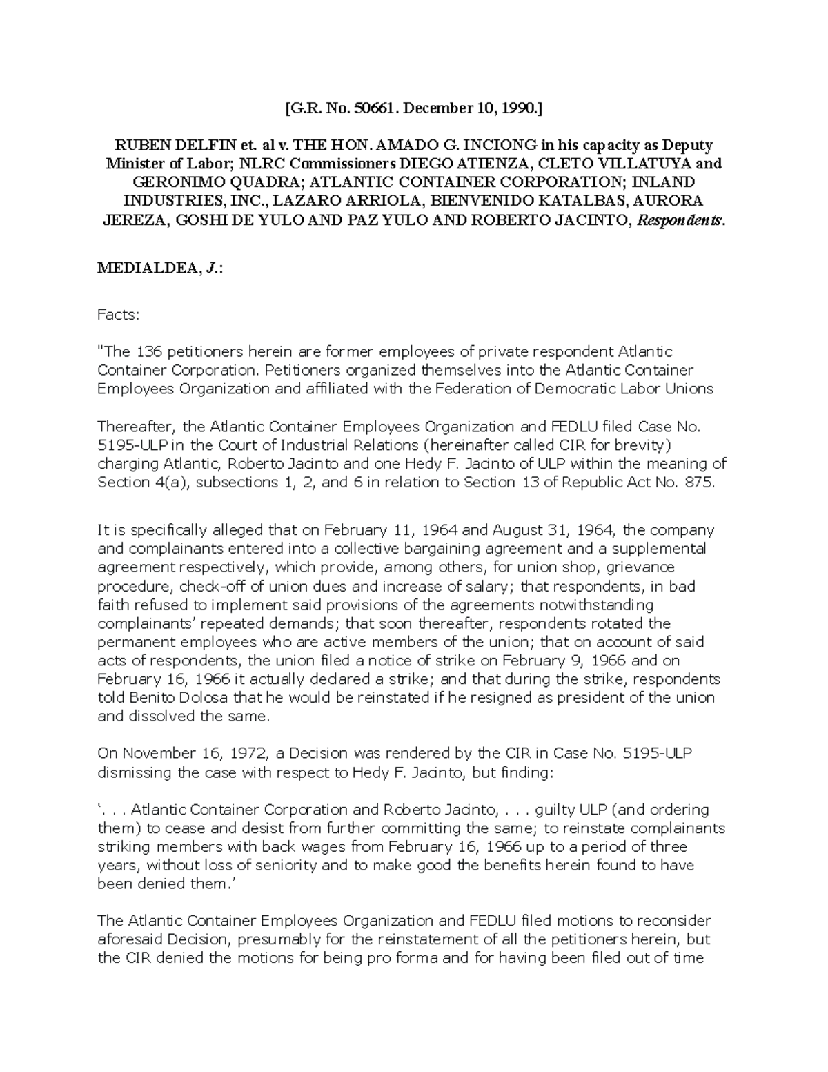 Delfin vs Inciong - [G. No. 50661. December 10, 1990.] RUBEN DELFIN et ...