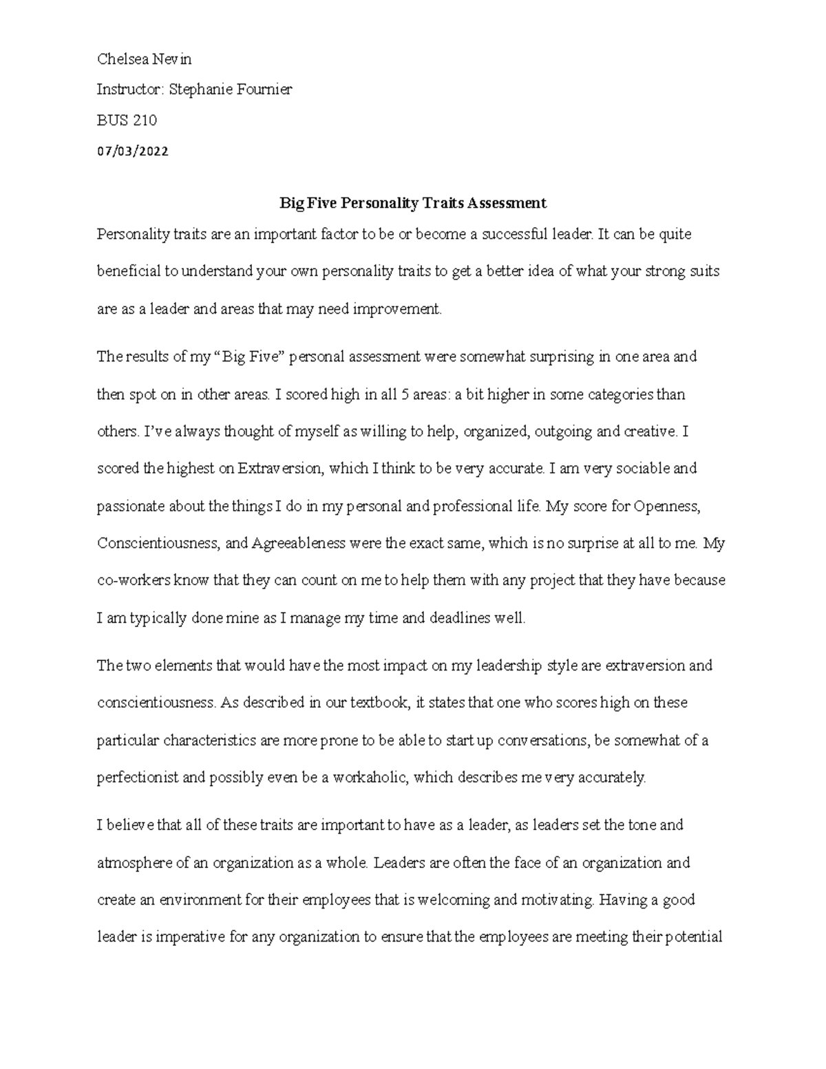 BUS 210 Journal 1 - business - Chelsea Nevin Instructor: Stephanie ...