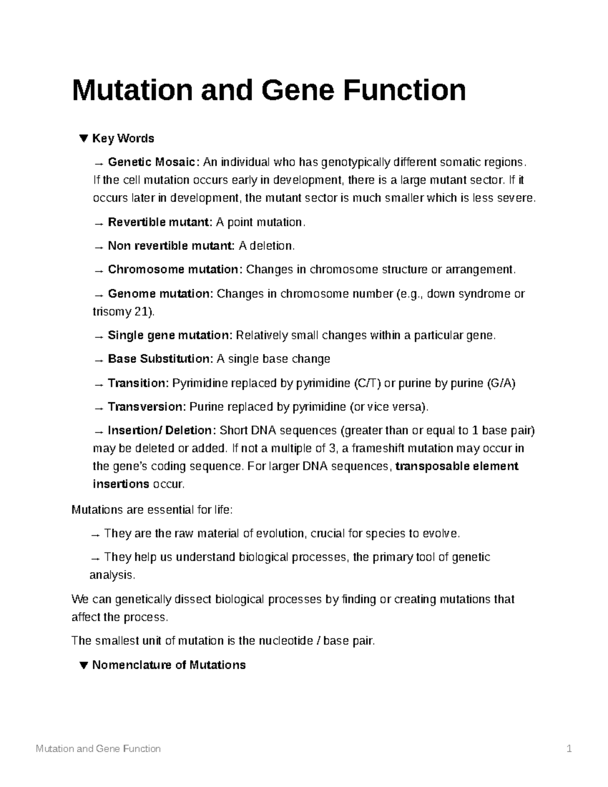 W3 Lecture A - Mutations and Gene Function - Mutation and Gene Function ...