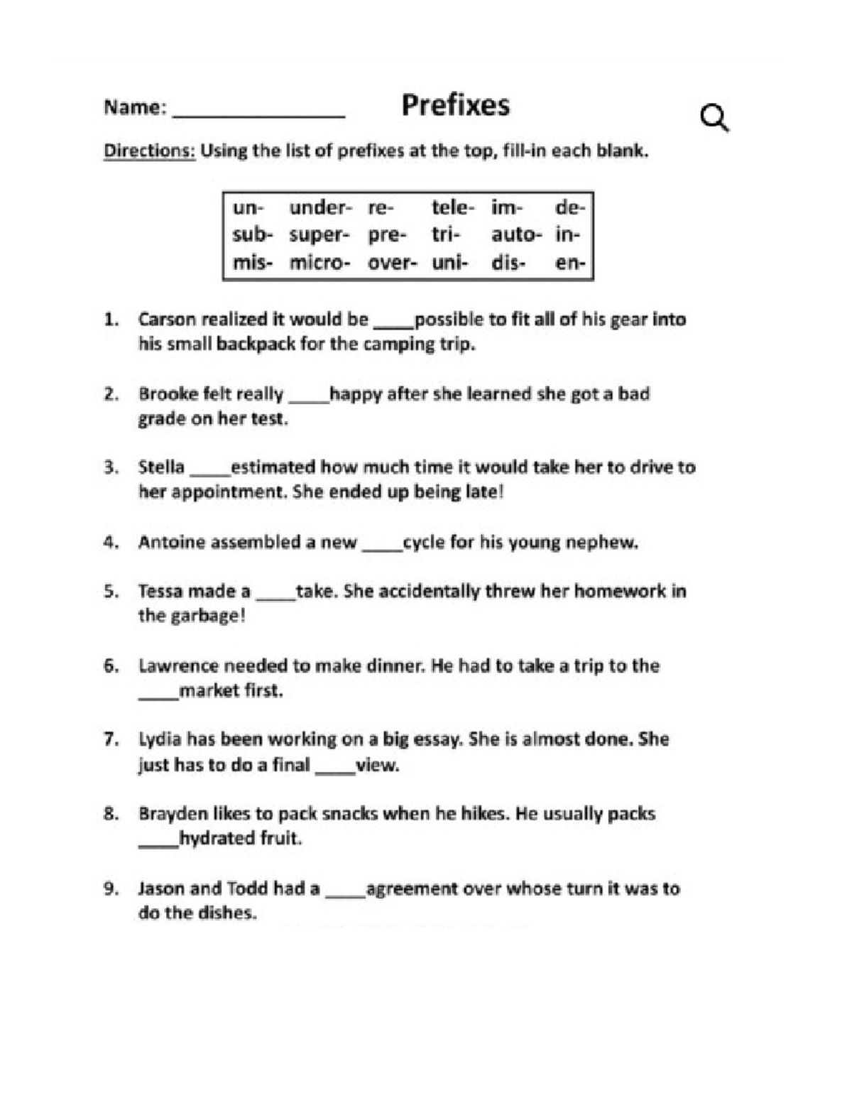Prefixes - mmmm - Name: Prefixes Directions: Using the list of prefixes ...
