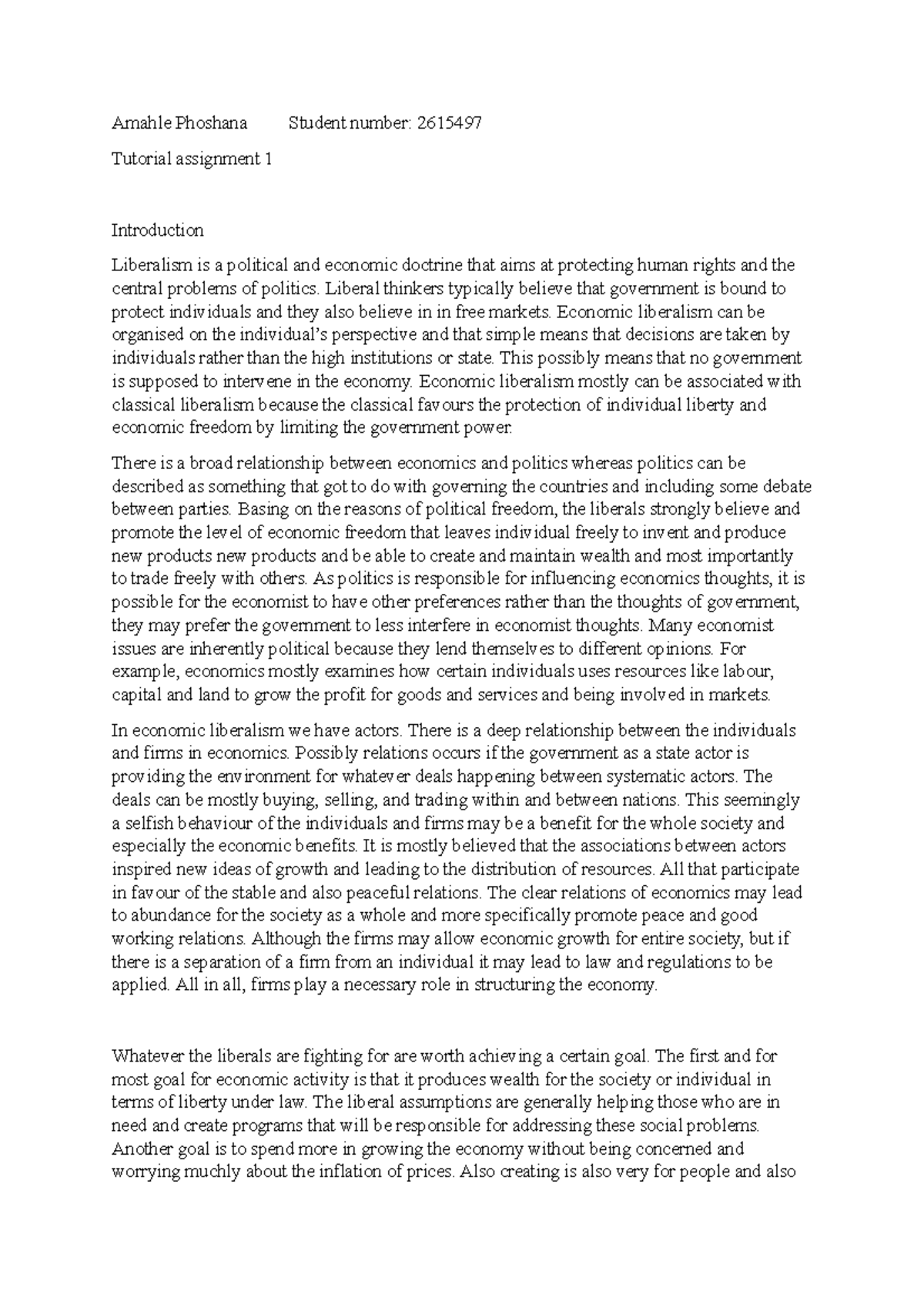 International Relations ll - Amahle Phoshana Student number: 2615497 ...